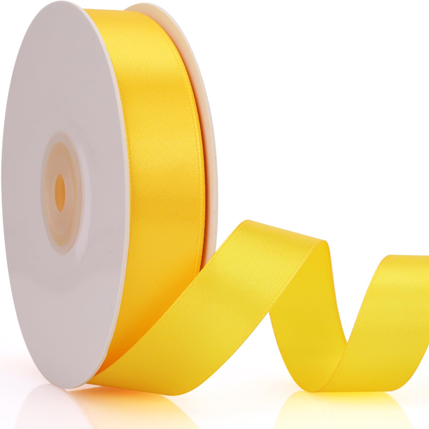 Baocuan 3/4 inch Yellow Solid Satin Ribbon 50 Yards 100% Polyester Fabric Soft and Durable for Wedding Invitations, Bridal Bouquets, Sewing, Party Decorations, Gift Wrapping and More