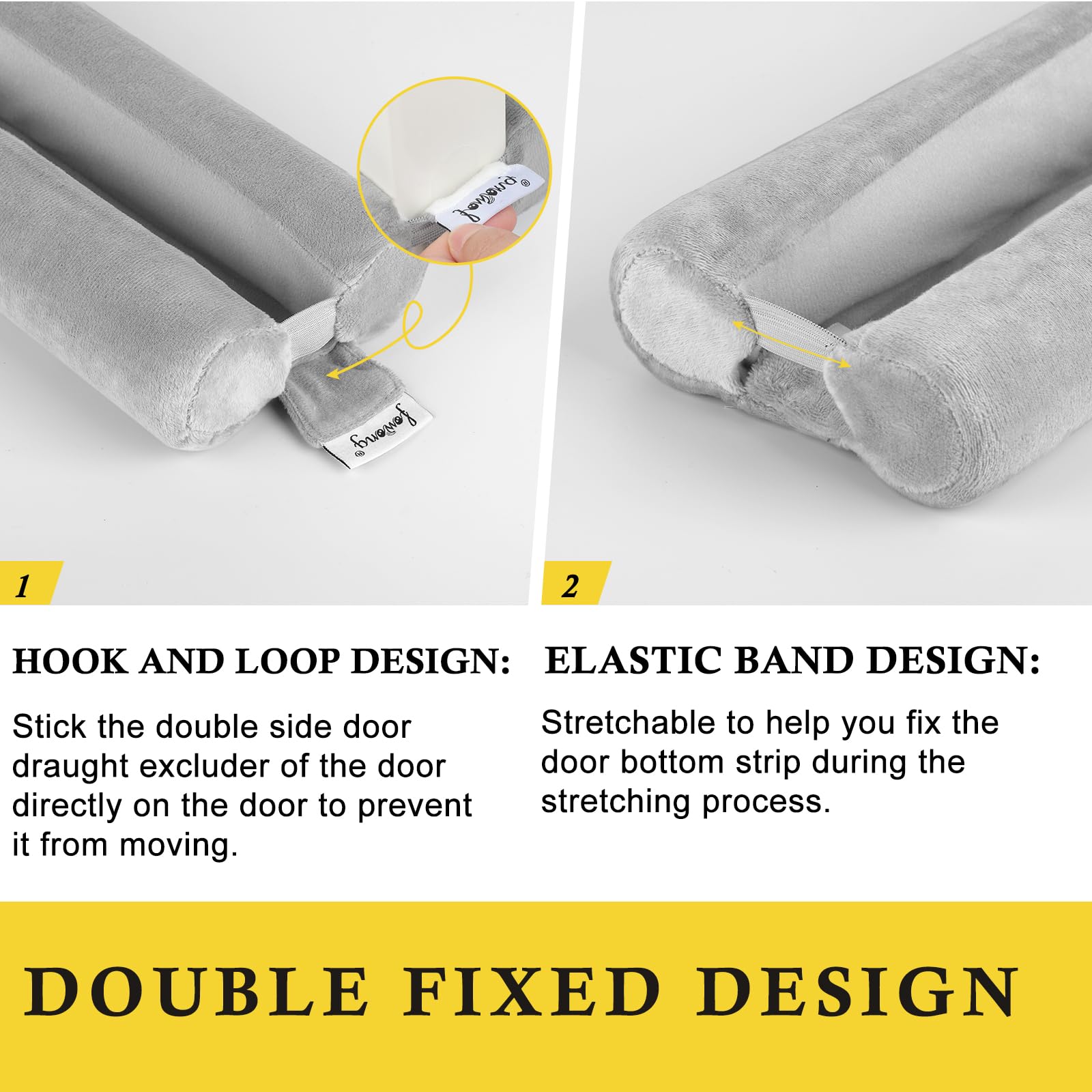 fowong Door Draft Stopper Double Side Adjustable Seal Bottom of Doors 30" to 36" Noise Blocker Cover Gap up to 1.5" Soundproof Interior Front Draft Guard Grey