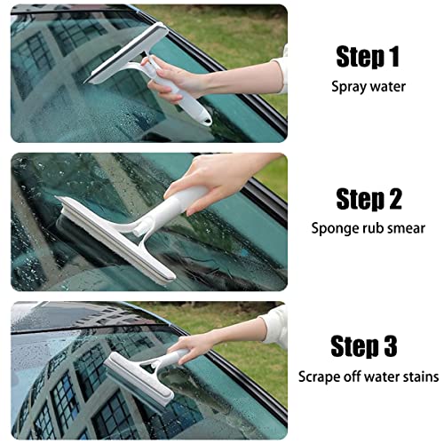 zipelo 3-in-1 Window Squeegee, Window Cleaning Tool for Car Indoor Outdoor High Windows with Sponges and Spray, Multifunctional Glass Squeegee for Shower Doors, Bathroom, Window (Blue)