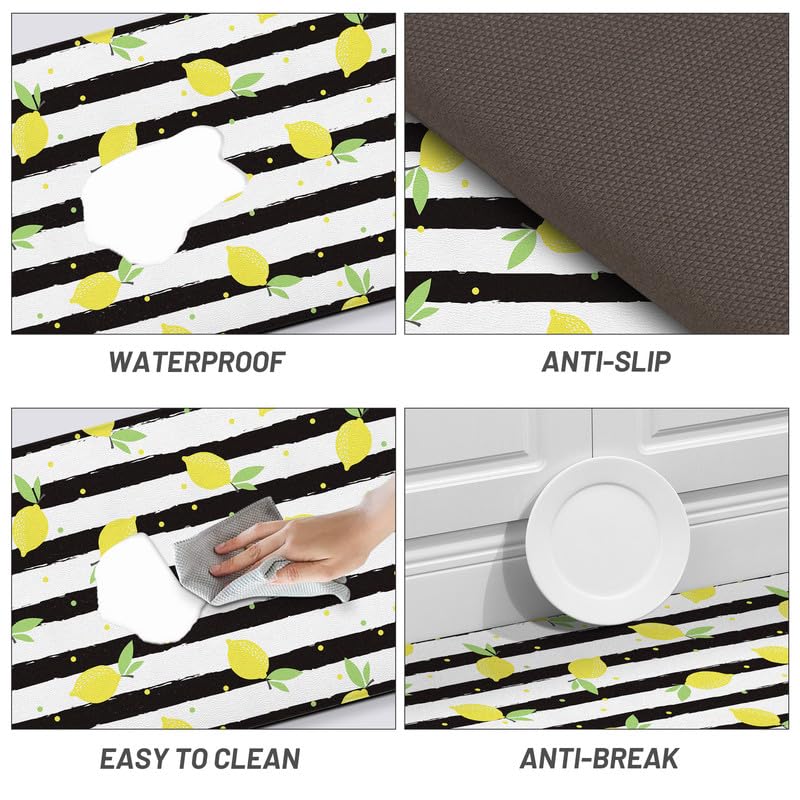 FYATHM Kitchen Mats Lemon Kitchen mats for Floor Anti Fatigue Mats for Kitchen Floor Cushioned Non Skid Washable Memory Foam Kitchen Rugs and Mats for Bedroom Office Sink Laundry