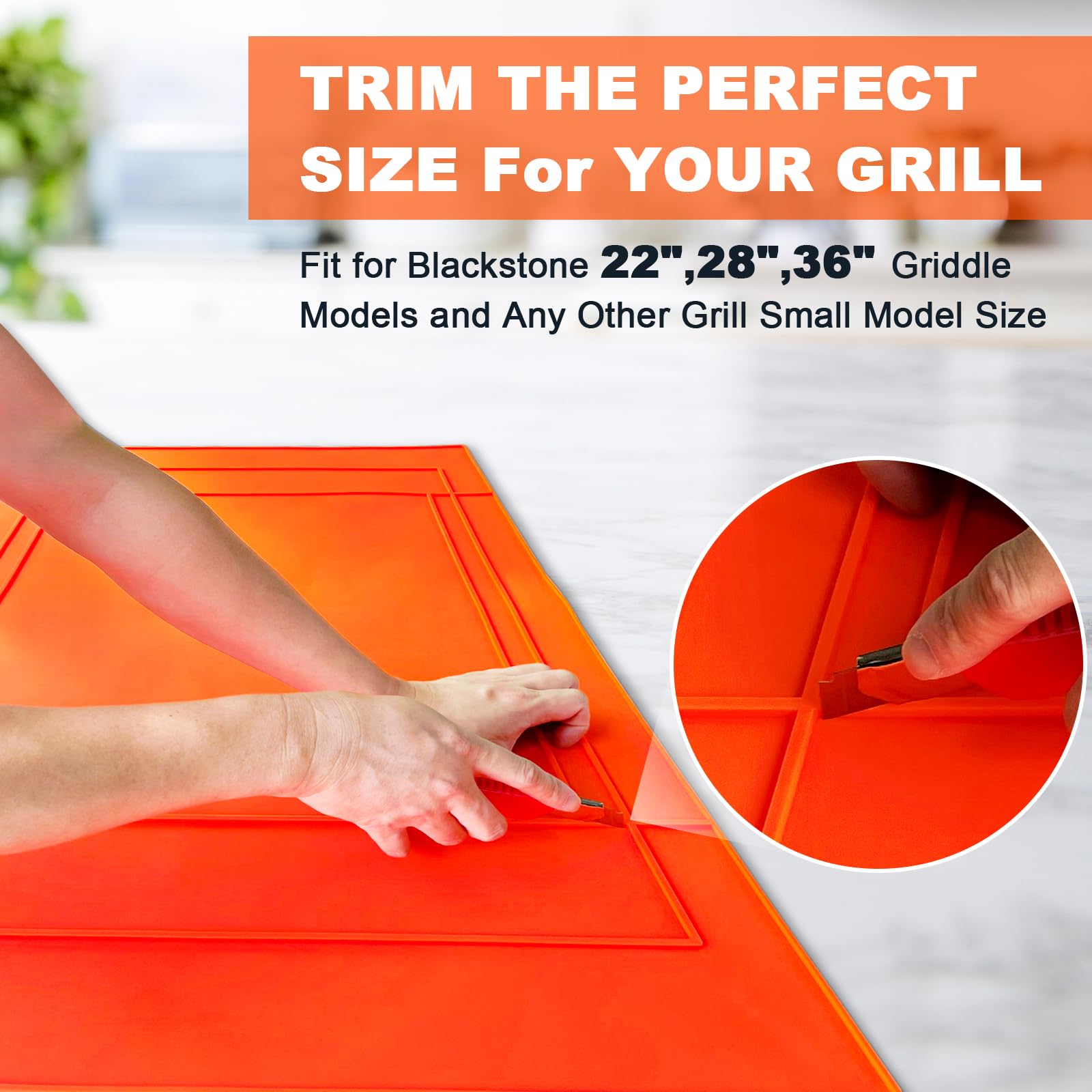 36" Silicone Griddle Mat for Blackstone, Heavy Duty Food Grade Silicone Grill Cover, Cuttable Griddle Silicone Protective Mat Cover, Resizable and Customizable (36/28/22inch)