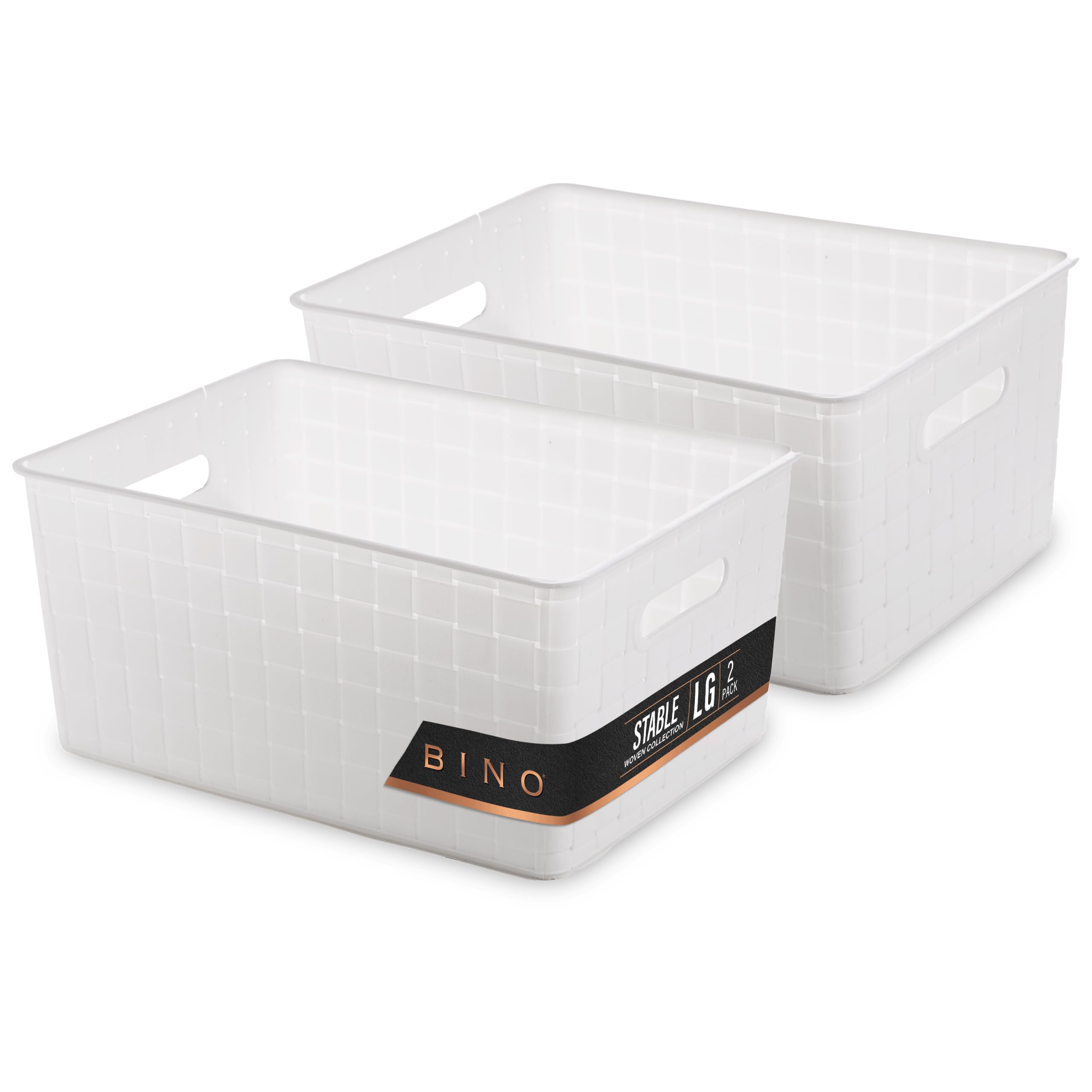 BINO | Plastic Storage Baskets Large - White | THE STABLE COLLECTION | Multi-Use Storage | Rectangular Cabinet Organizer | Baskets For Organizing with Handles | Home Office Organization and Storage