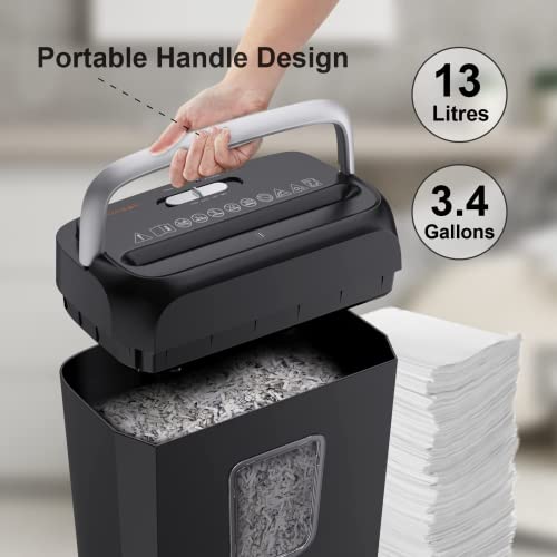 Bonsaii Paper Shredder for Home Use,6-Sheet Crosscut Paper and Credit Card Shredder for Home Office,Home Shredder with Handle for Document,Mail,Staple,Clip-3.4 Gal Wastebasket(C237-B)