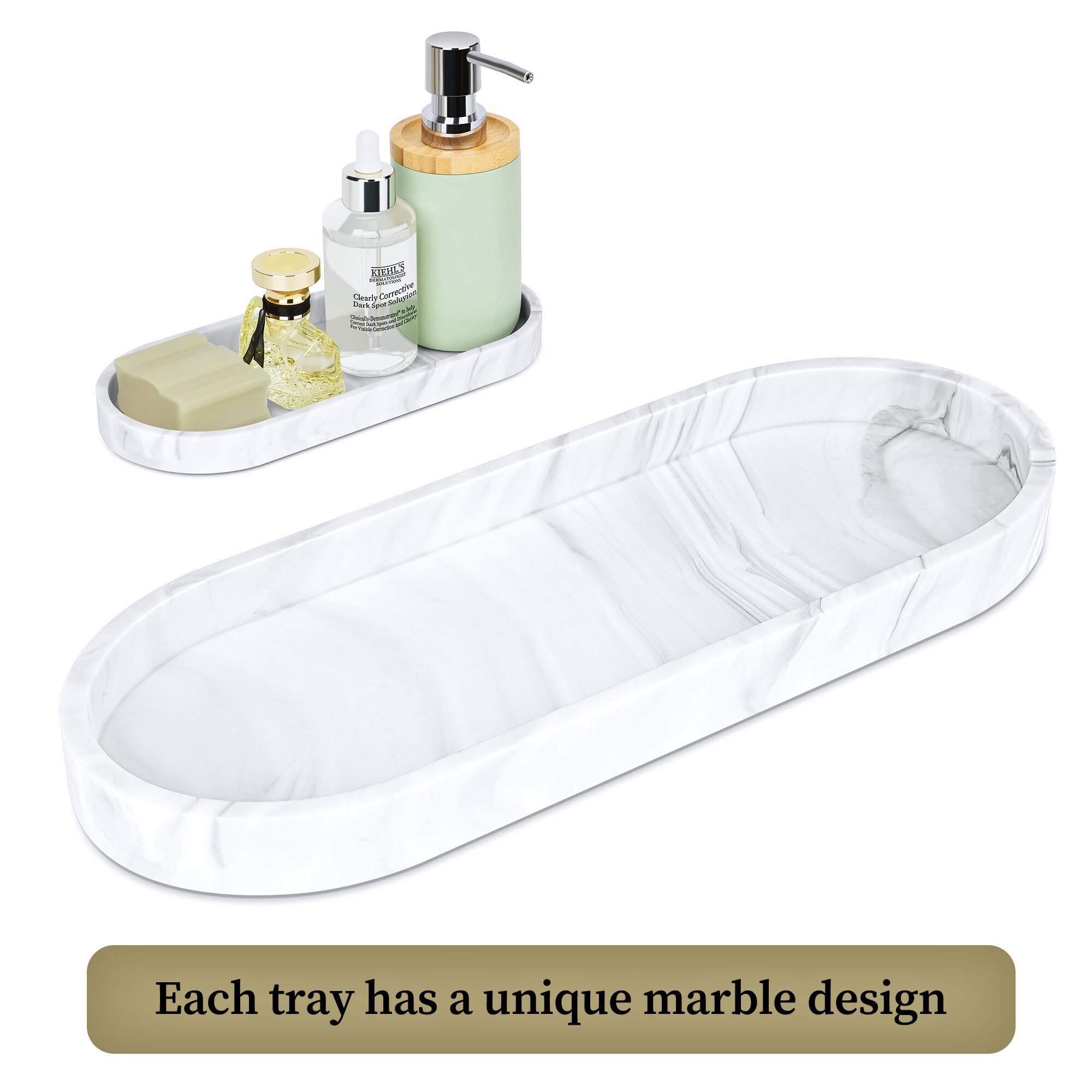 Akinko. Oval Silicone 9.8'' Bathroom Vanity Tray - Kitchen Sink Countertop Organizer - Soap and Candle Tray Decorative Organization - Toilet Tank Tray - Glasses Key and Rings Decorative Tray