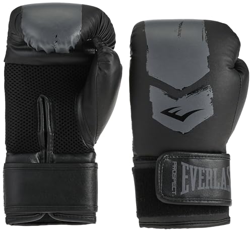 Everlast Prospect 2 Training Gloves Black/Grey 8oz - Enhanced Wrist Wrap for Support - Hook and Loop Closure for Wrist Stability and Secure Fit - Ideal for Training and Sparring