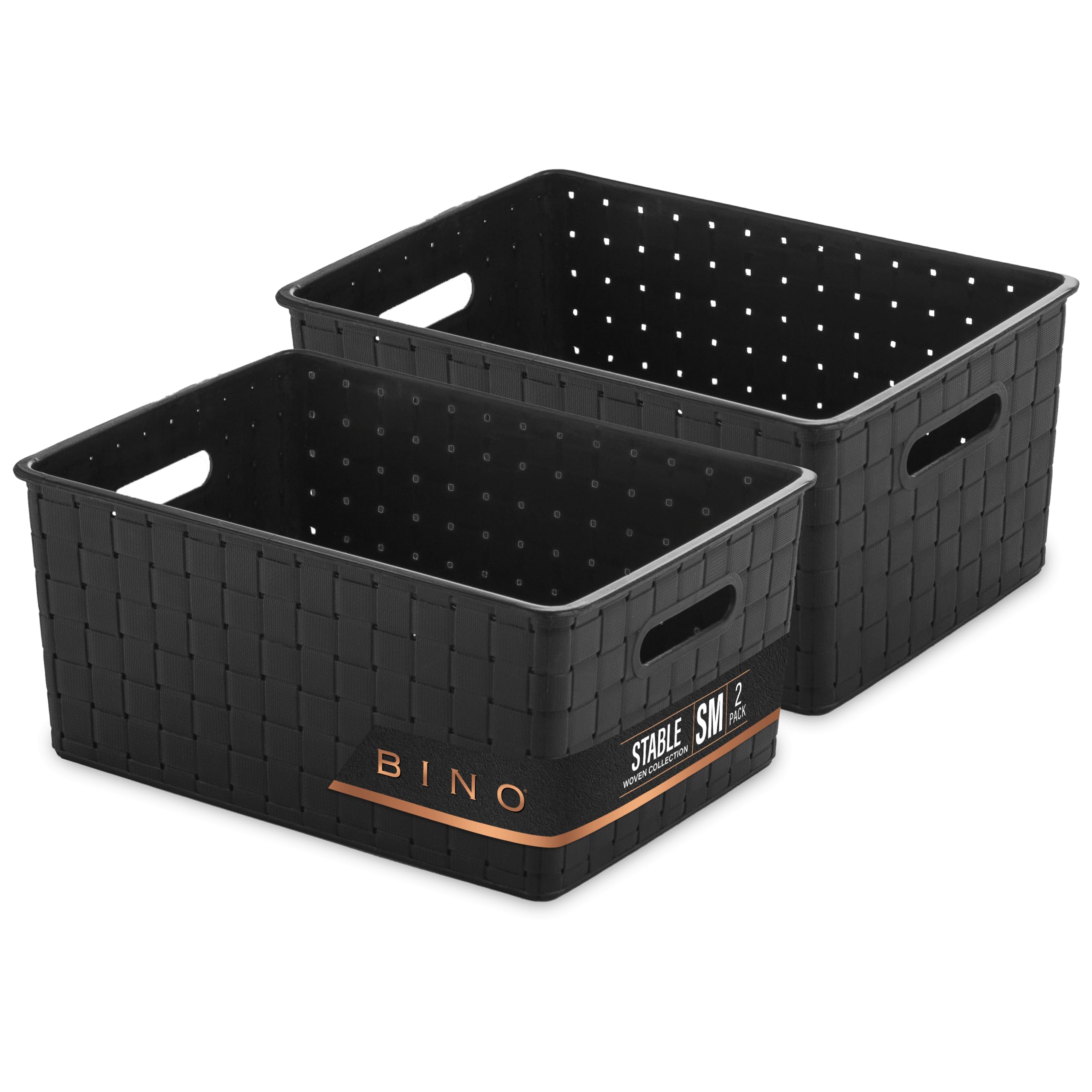 BINO | Plastic Storage Baskets Small - Black | THE STABLE COLLECTION | Multi-Use Storage | Rectangular Cabinet Organizer | Baskets For Organizing with Handles | Home Office Organization and Storage