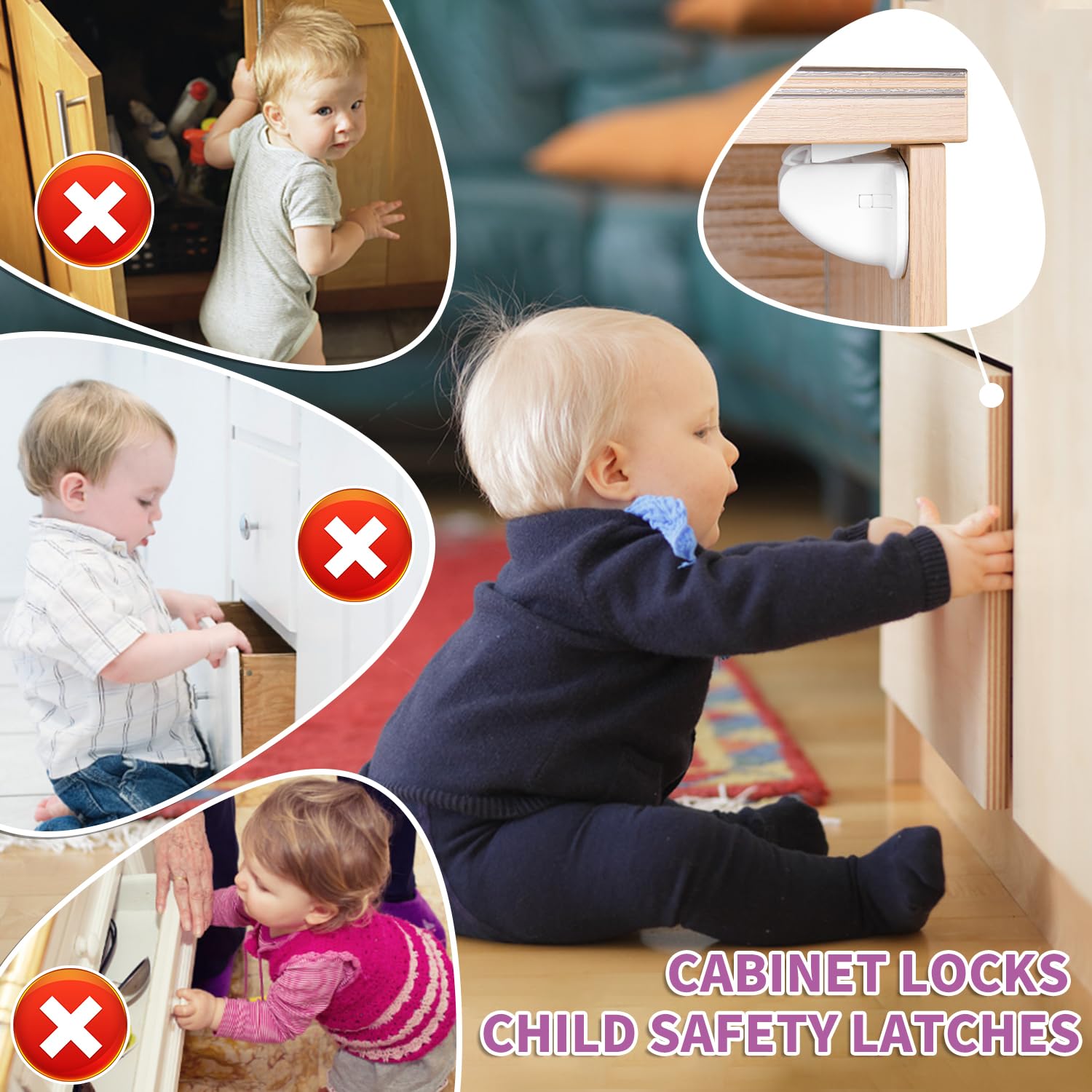 Child Safety Magnetic Cabinet Locks(10 Locks & 2 Keys), Baby Proofing Cupboard Drawers Latches, 3M Adhesive Easy Installation