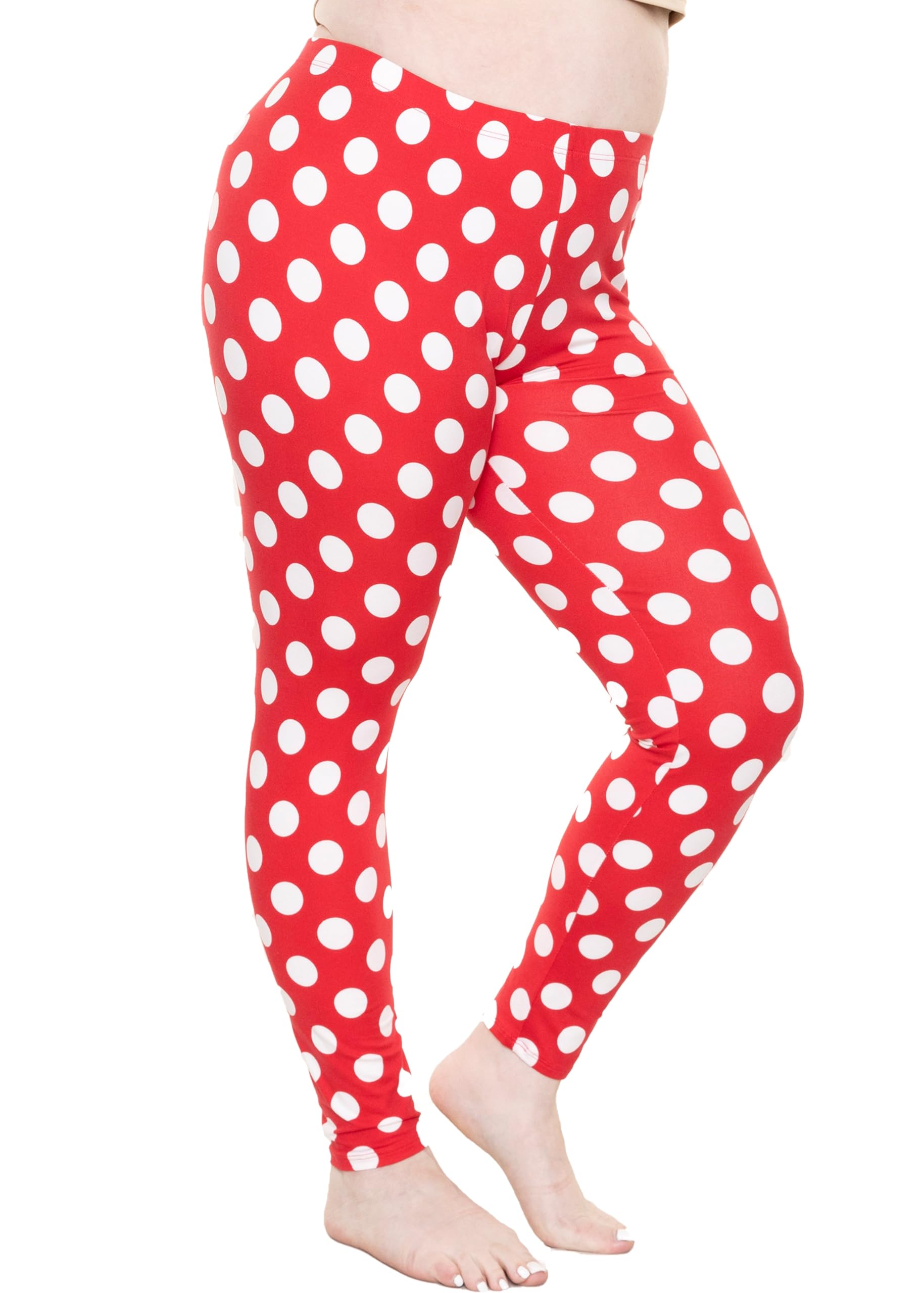 Women's Polyester Plus Size Leggings Red White Polkadot 2X