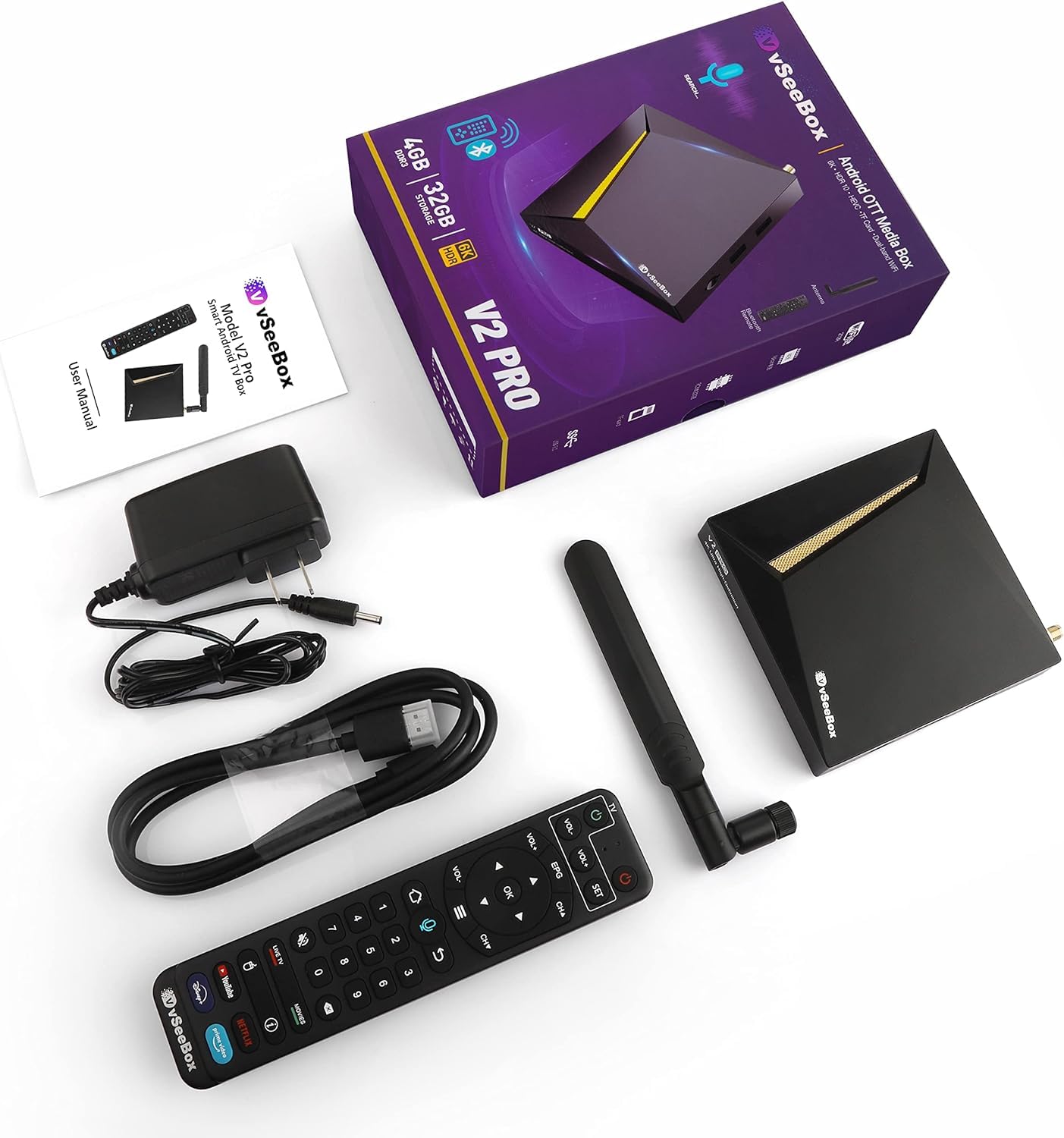 2024 vSeeBox V2 Pro, Fastest Android TV Box with Voice Remote Control, and HDMI Cable (4GB RAM+ 32 GB ROM)