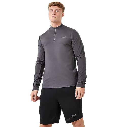 Everlast Men's Sports Shirts 1/4 Zip Long Sleeve Fleece Running Workout Pullover Tops Sweatshirt (US, Alpha, Medium, Regular, Regular, Gry)