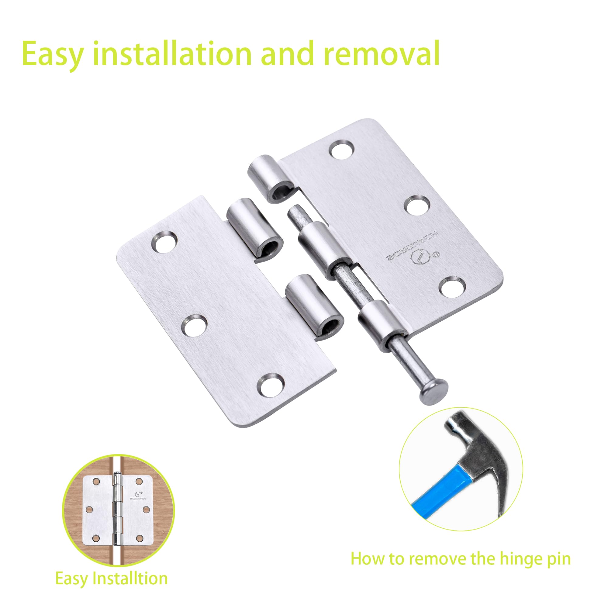 Door Hinge 3 1/2 Inch Interior Door Hinges Satin Nickel 3.5 Inch Interior Hinges 1/4" Radius Flat Iron Hinge 3 ½"x 3 ½" Door Hardware - 3 Pieces