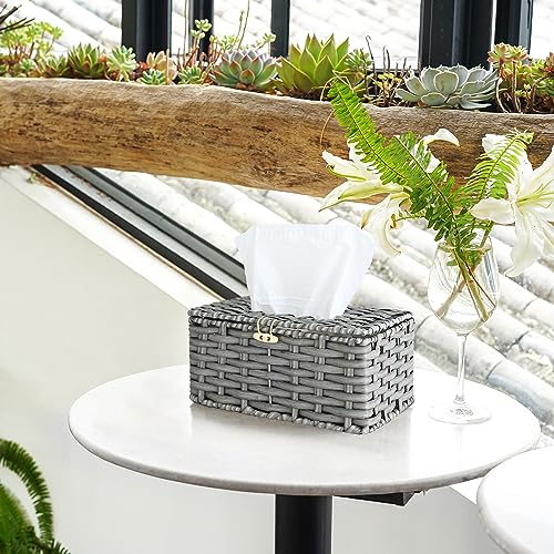 GRANNY SAYS Tissue Box Cover Rectangle, Tissue Box Holder, Tissue Holder for Bathroom, Decorative Wicker Tissues Cube with Elastic Toggle Closure, Tissue Cover Box for Toilet, Gray