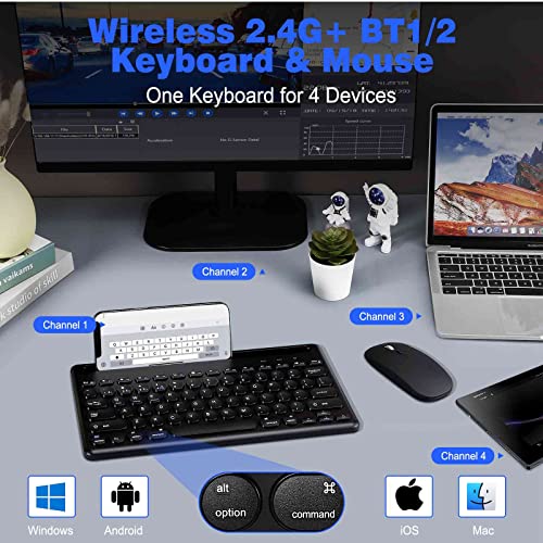 UrbanX Compact Rechargeable Wireless Multi-Device Bluetooth Keyboard and Mouse Combo with Bracket for Microsoft Surface Duo 2 Supports Windows, macOS, Android, PC, Mac, Laptop, Smartphone, Tablet