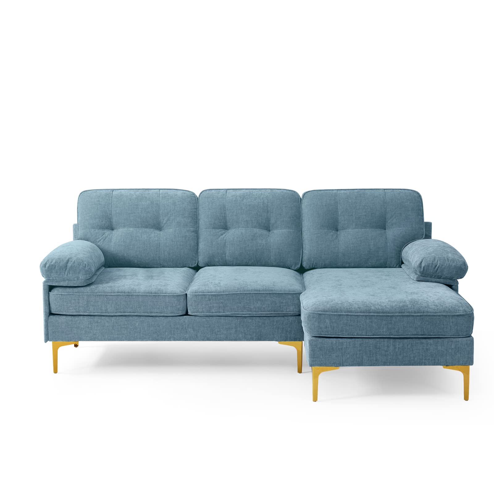 LEISLAND 79" Modern Sectional Sofa Couch for Living Room, Small Couches for Small Spaces, Chenille L Shaped Sofas with Solid Wood Frame, Detachable Cover, Attached Armrest(Light Blue)