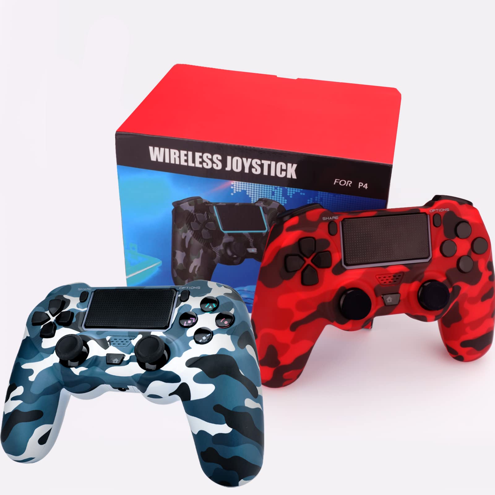 PGYFDAL 2 Pack Wireless Controller For PS4/Pro/PC, Gamepad with USB Cable/1000mAh Battery/Dual Vibration/6-Axis Motion Sensor/3.5mm Audio Jack/Multi Touch Pad/Share Button (Blue and Grey)