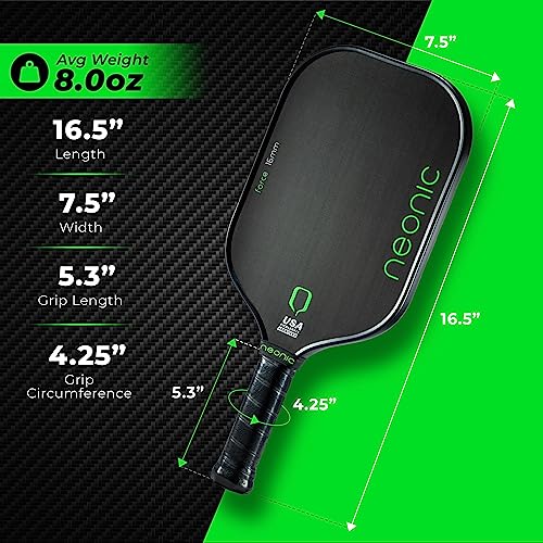Neonic Force 16mm Carbon Fiber Pickleball Paddle, Thermoformed Elongated Professional Paddle with Foam Injection Unibody