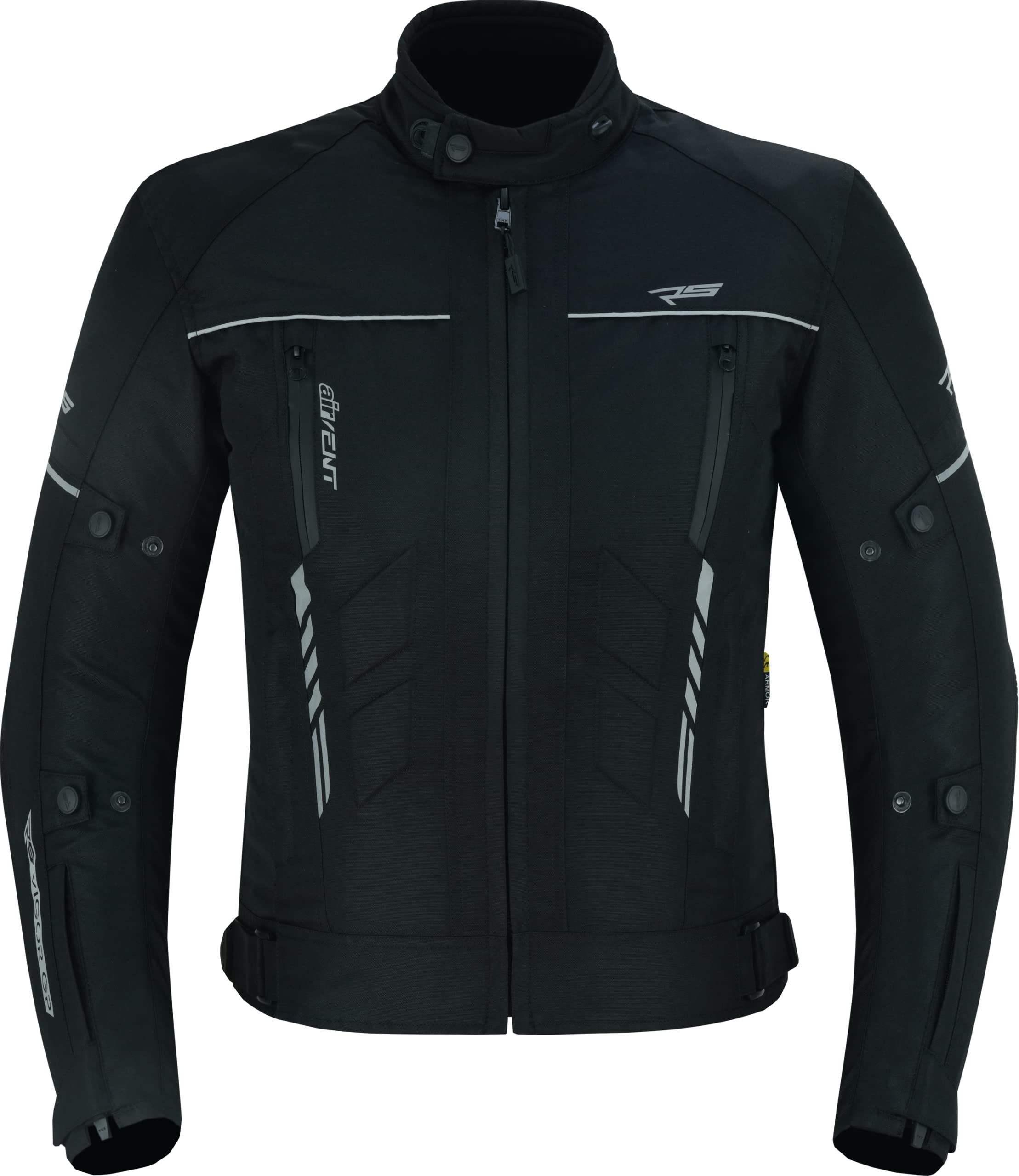 RS Motosports All Season Racing Motorbike Jacket for Men Water Proof & Breathable Motorcycle Jacket with Textile Fabric (US, Alpha, X-Large, Regular, Regular, Black/Black)