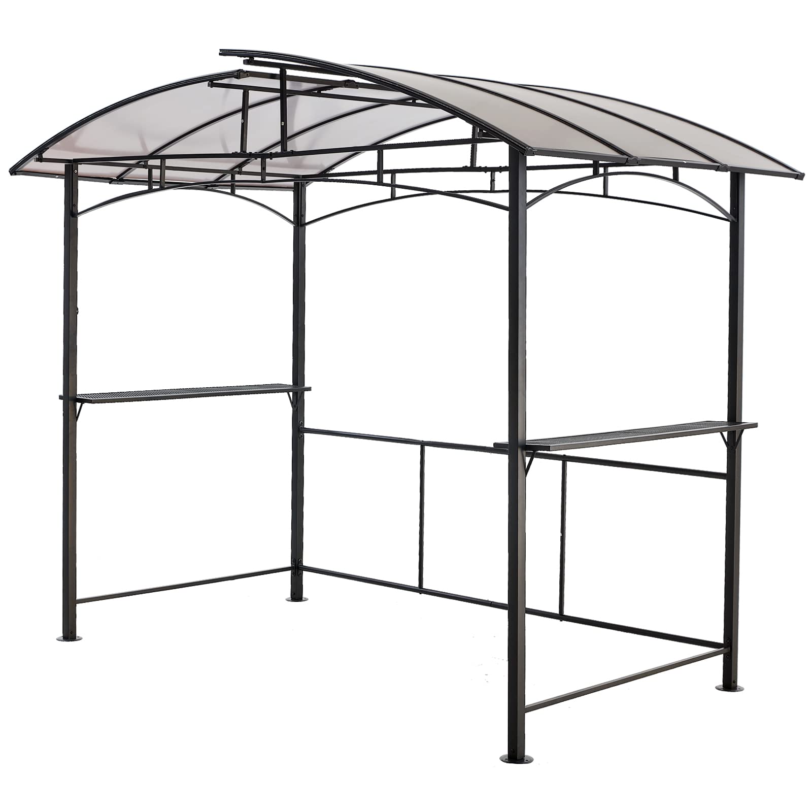 8x5ft Grill Gazebo Shelter with Interlaced Vented Polycarbonate Roof, Outdoor BBQ Gazebo with Side Shelves for Hanging Tools Outdoor Patio Canopy BBQ Shelter with Steel Hardtop Black