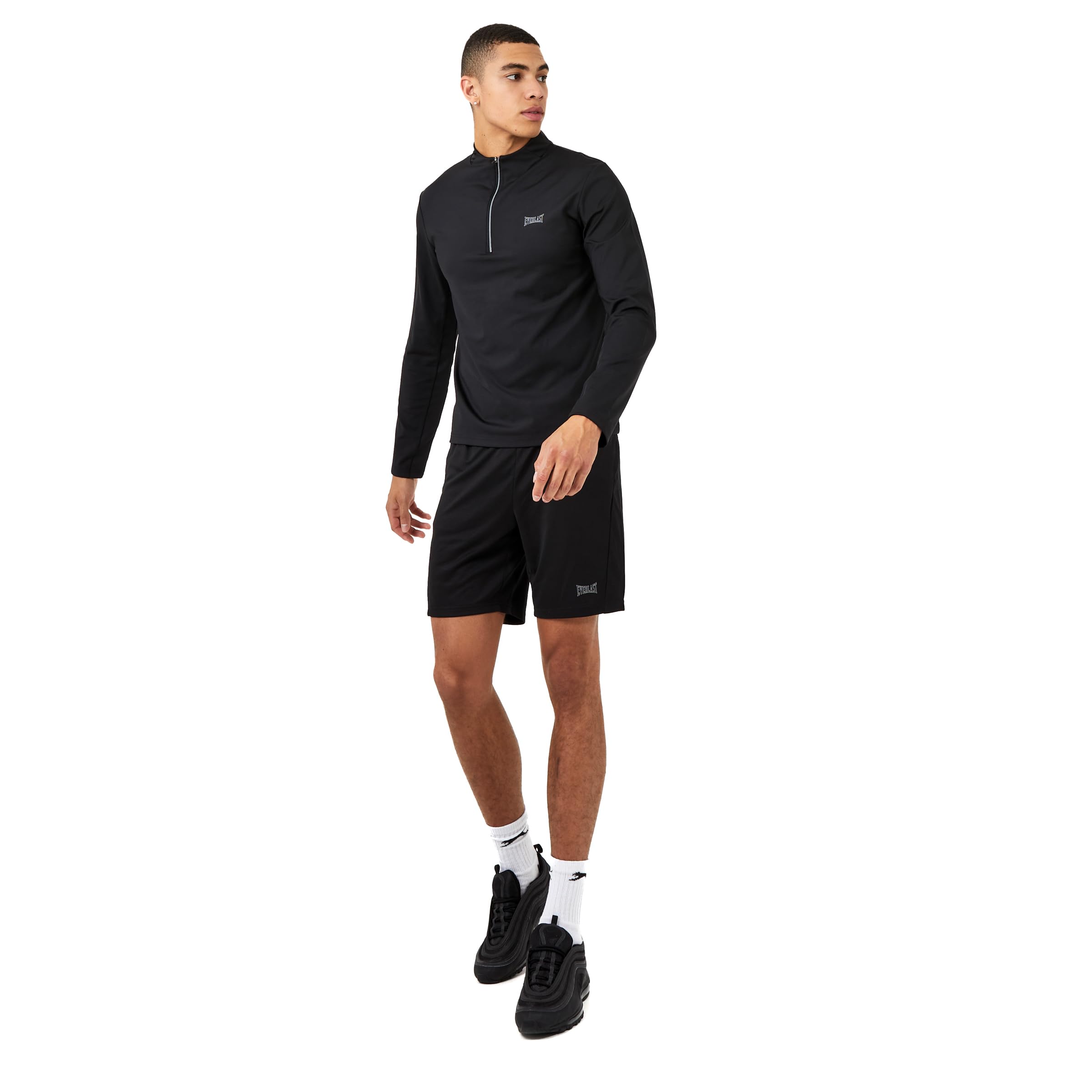 Everlast Men's Fit Active Quarter Zip Long Sleeve Athletic Performance Pullover Long Sleeve Shirt Black X-Large XL