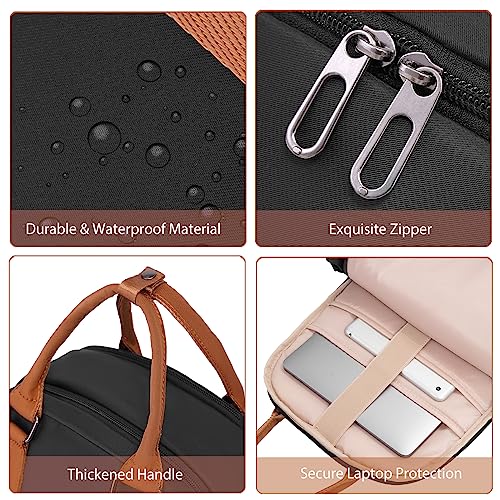 LONG VACATION Women's 15.6 Inch Laptop Bag, Fashion Laptop Backpack with USB Port, Casual Daypacks for Work (BLACK & BROWN, 15.6 inch)