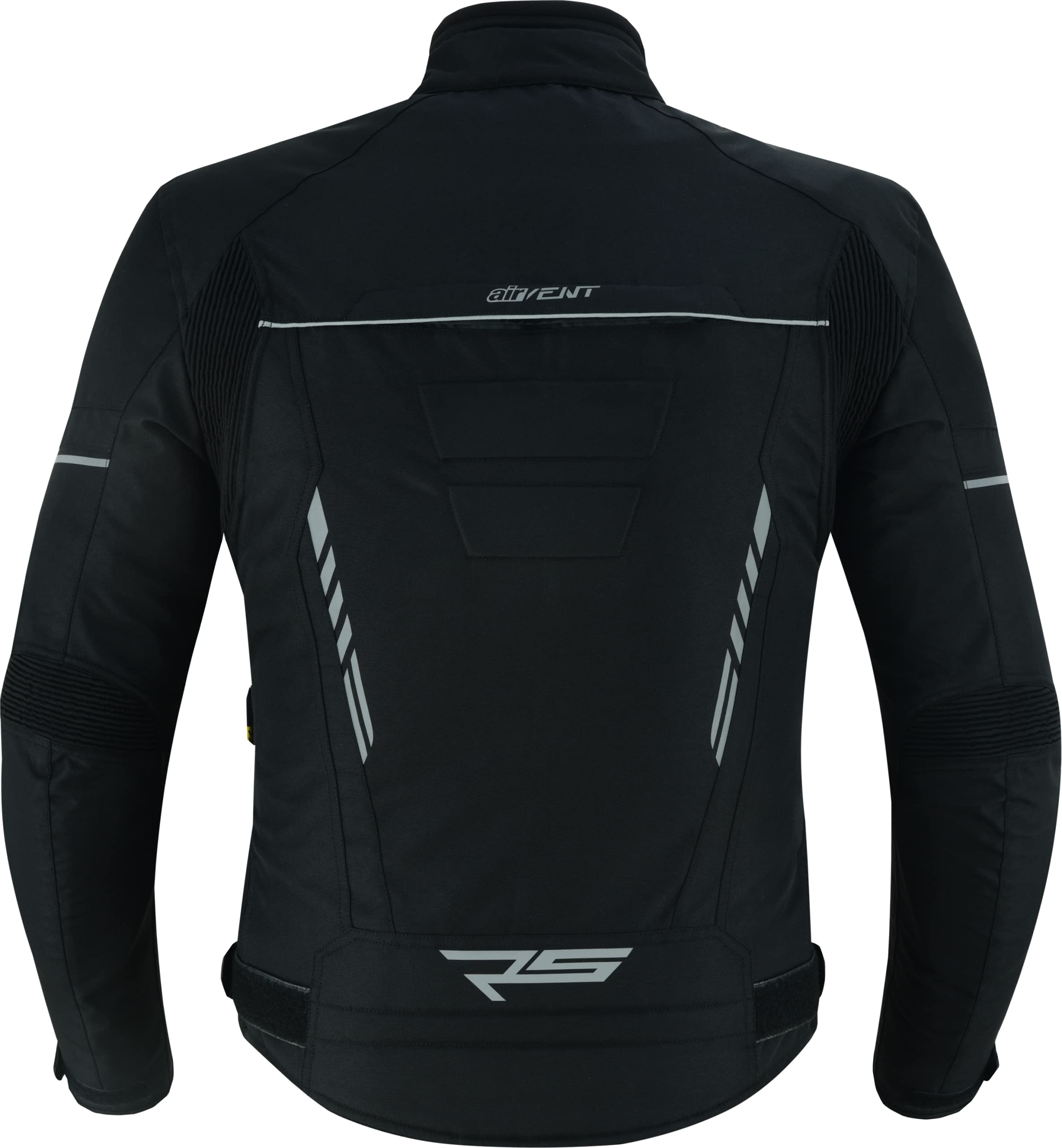 RS Motosports All Season Racing Motorbike Jacket for Men Water Proof & Breathable Motorcycle Jacket with Textile Fabric (US, Alpha, X-Large, Regular, Regular, Black/Black)