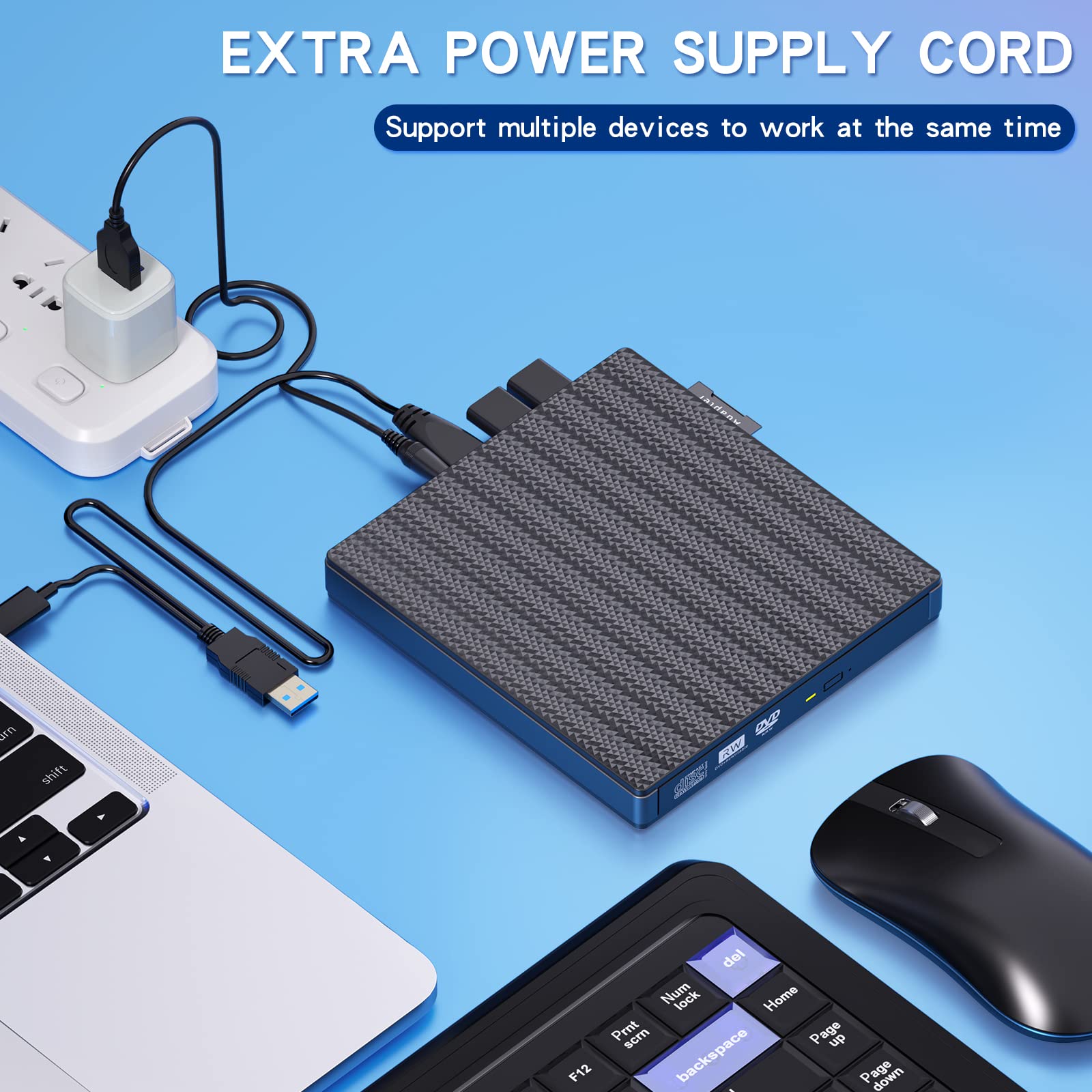 aelrsoch External CD/DVD Drive for Laptop DVD Driv with SD Card Slots Reader and 4 USB Ports, USB 3.0 Type-C CD/DVD Burner External Disk Drive Optical Compatible with Laptop Mac PC Windows 11/10/8/7