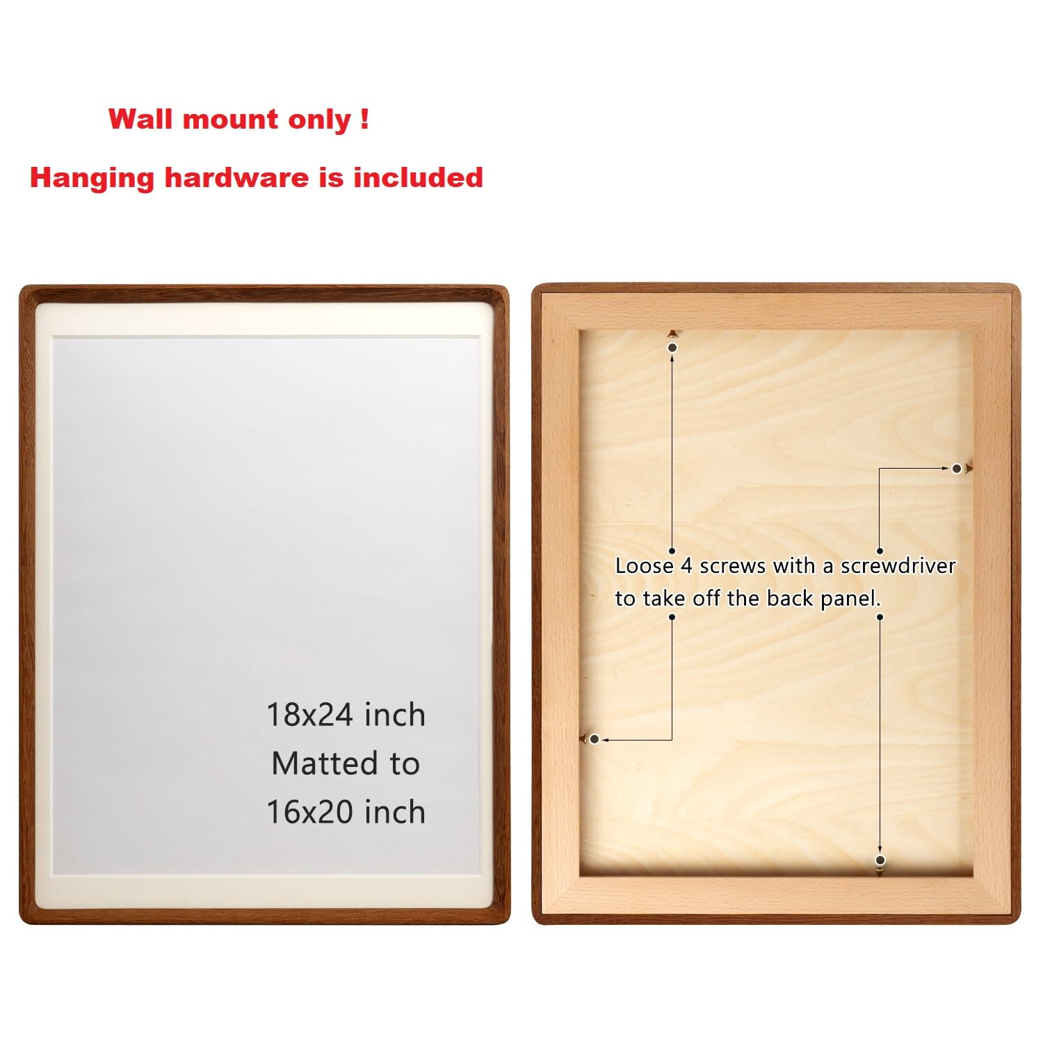 Natural Wood Photo Frames Inspired Tabletop Picture Frame with Mat, Vertical or Horizontal Display (Walnut, 18x24 matted to 16x20)