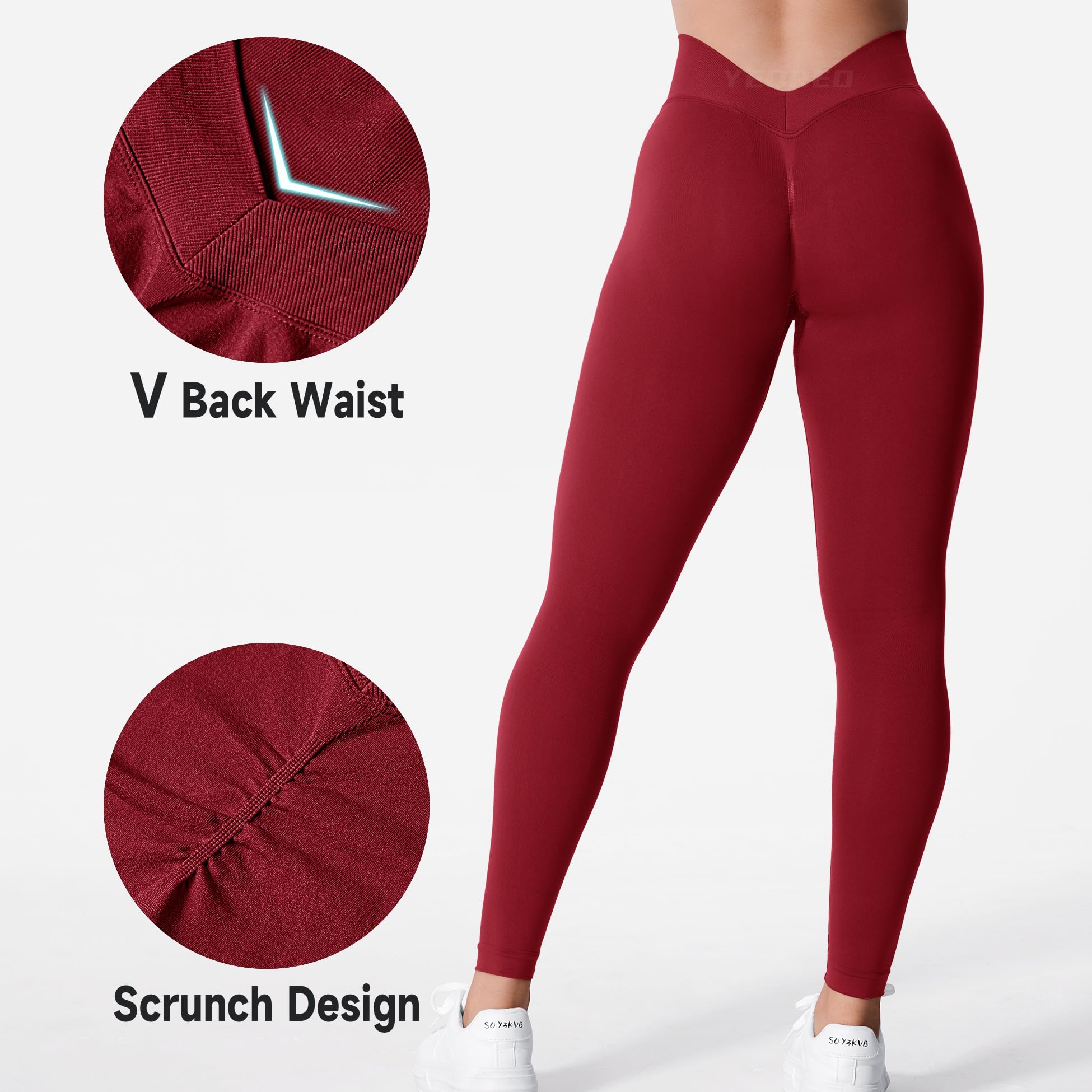 YEOREO Liz Scrunch Workout Leggings for Women High Waisted Butt Lifting V Back Waist Seamless Gym Yoga Leggings Red M