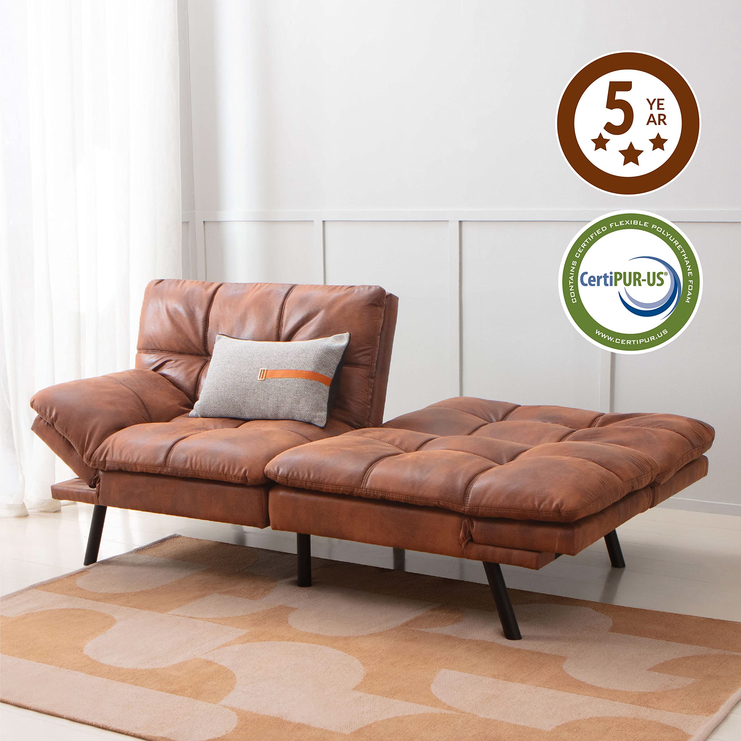 CH CHARME HOUSE Bed Convertible futon Couch with Adjustable Backrest, Modern Sleeper Sofa for Office Living Bedroom and Sitting Room, Brown