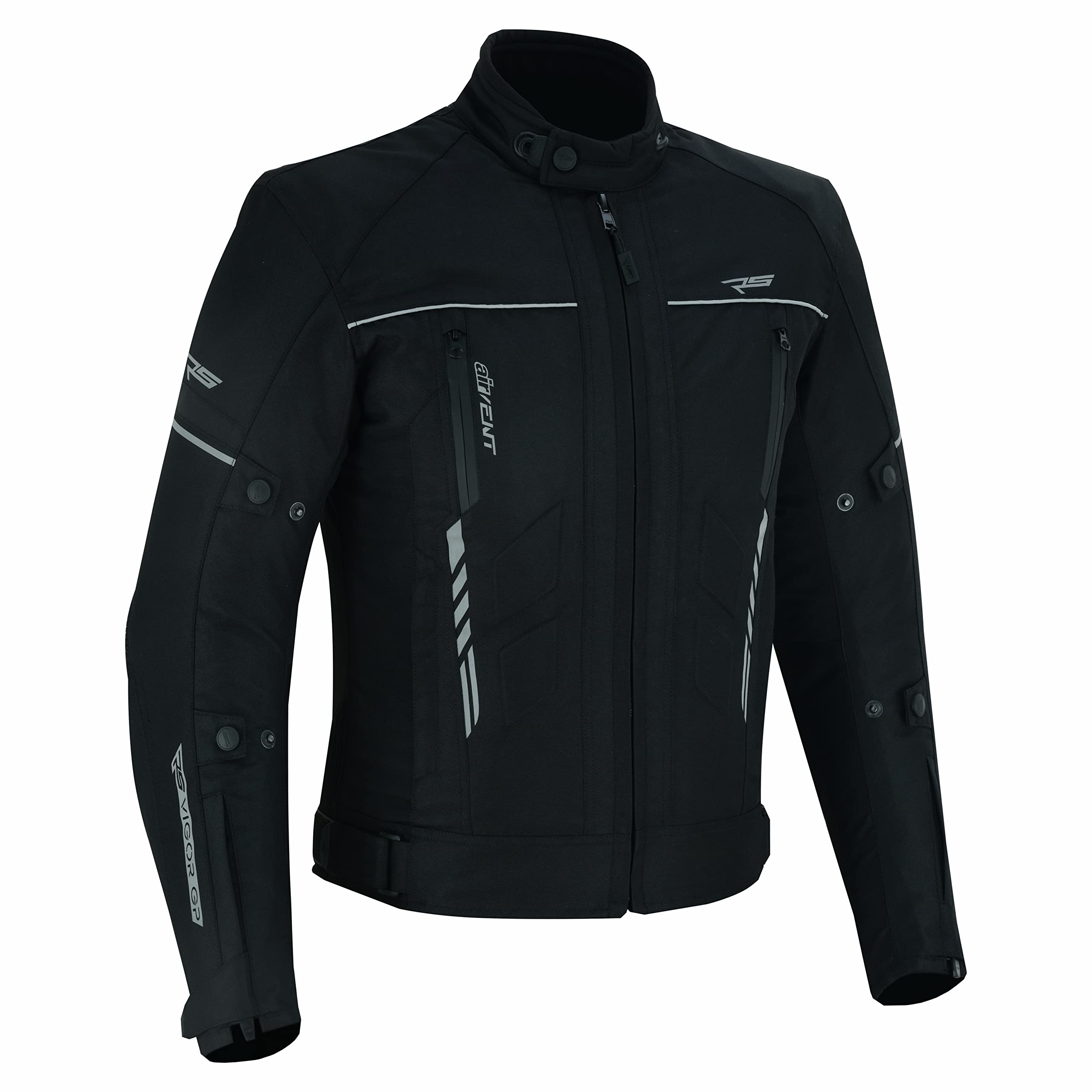 RS Motosports All Season Racing Motorbike Jacket for Men Water Proof & Breathable Motorcycle Jacket with Textile Fabric (US, Alpha, X-Large, Regular, Regular, Black/Black)