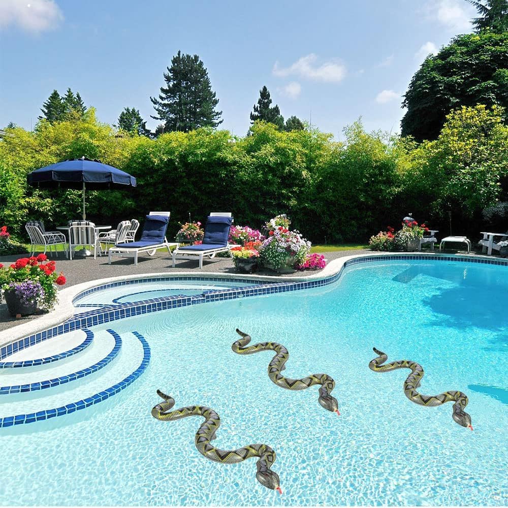 Large Inflatable Snake, Realistic Inflatable False Snake, False Snake Halloween Prank Props, Lifelike Inflatable Snake for Garden Pool Halloween and April Fool's Day Party Decoration (3PCS)