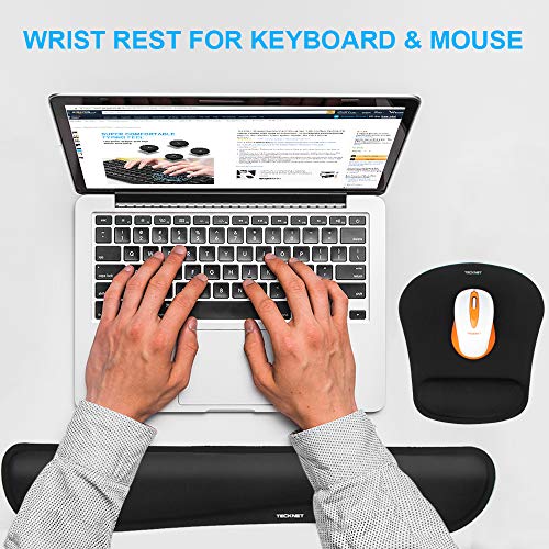 TECKNET Keyboard Wrist Rest and Mouse Pad with Wrist Support, Memory Foam Set for Computer/Laptop/Mac, Lightweight for Easy Typing & Pain Relief Ergonomic Mousepad (Black)