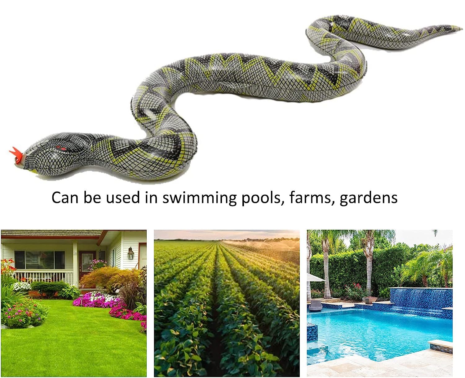 Large Inflatable Snake, Realistic Inflatable False Snake, False Snake Halloween Prank Props, Lifelike Inflatable Snake for Garden Pool Halloween and April Fool's Day Party Decoration (3PCS)