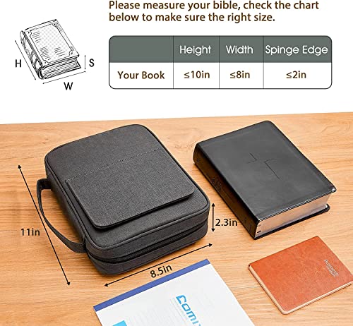 Bible Covers for Men & Women, Bible Case Carrying Church Bag with Book Stand, Bible Bag with Handle, Zipper and Multi-Pockets for Scripture Study Bible Protector, Deep Gray (Patent Pending)