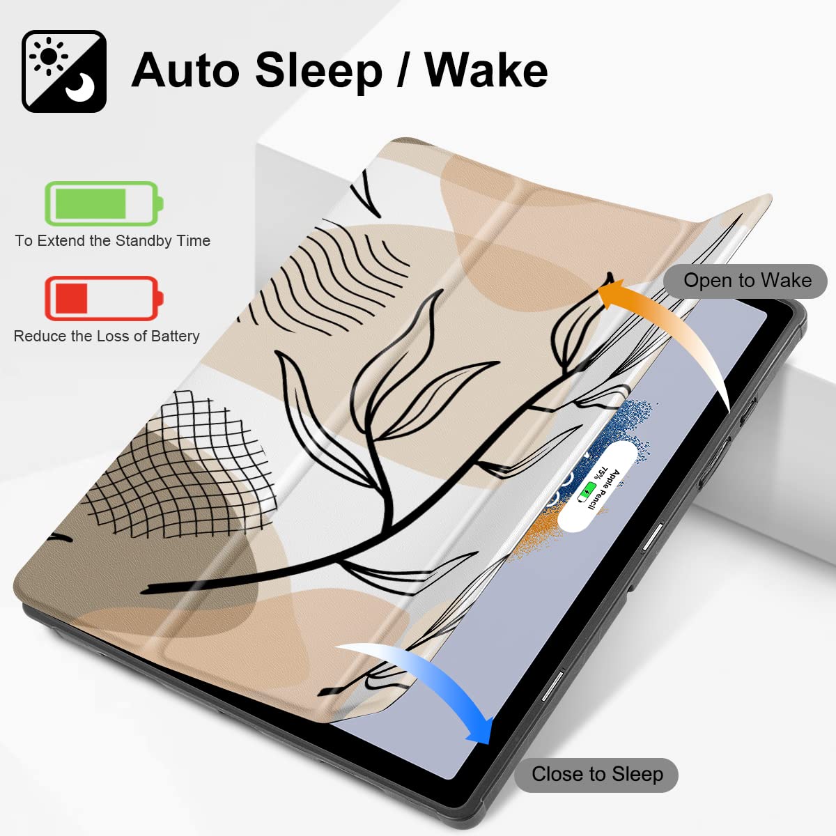 Mektron Samsung Galaxy Tab A8 Case 10.5'' 2022 Release Model (SM-X200/X205/X207),Multi-Angle Viewing Soft TPU Back Cover with Auto Wake/Sleep for Galaxy Tab A8 10.5 inch Tablet,Abstract Leave