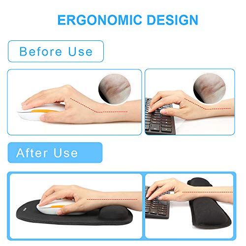 TECKNET Keyboard Wrist Rest and Mouse Pad with Wrist Support, Memory Foam Set for Computer/Laptop/Mac, Lightweight for Easy Typing & Pain Relief Ergonomic Mousepad (Black)