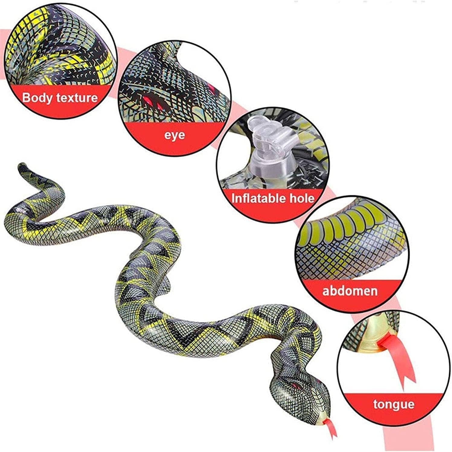 Large Inflatable Snake, Realistic Inflatable False Snake, False Snake Halloween Prank Props, Lifelike Inflatable Snake for Garden Pool Halloween and April Fool's Day Party Decoration (3PCS)
