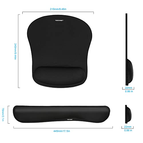 TECKNET Keyboard Wrist Rest and Mouse Pad with Wrist Support, Memory Foam Set for Computer/Laptop/Mac, Lightweight for Easy Typing & Pain Relief Ergonomic Mousepad (Black)