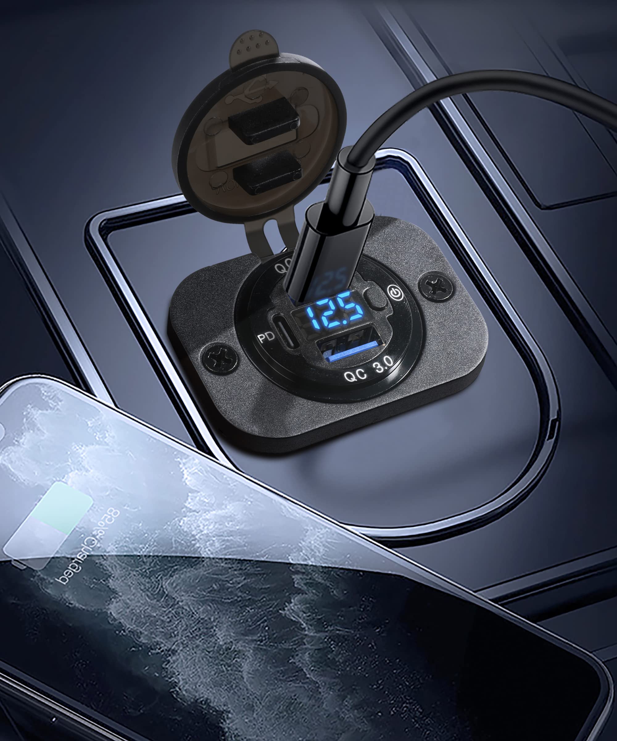 ESEWALAS 12v USB Outlet, Quick Charge 3.0 Dual USB and PD USB C Socket Power Outlet with On Off Switch,12 Volt USB Charger Socket,Waterproof 12V/24V Fast Charge USB Port