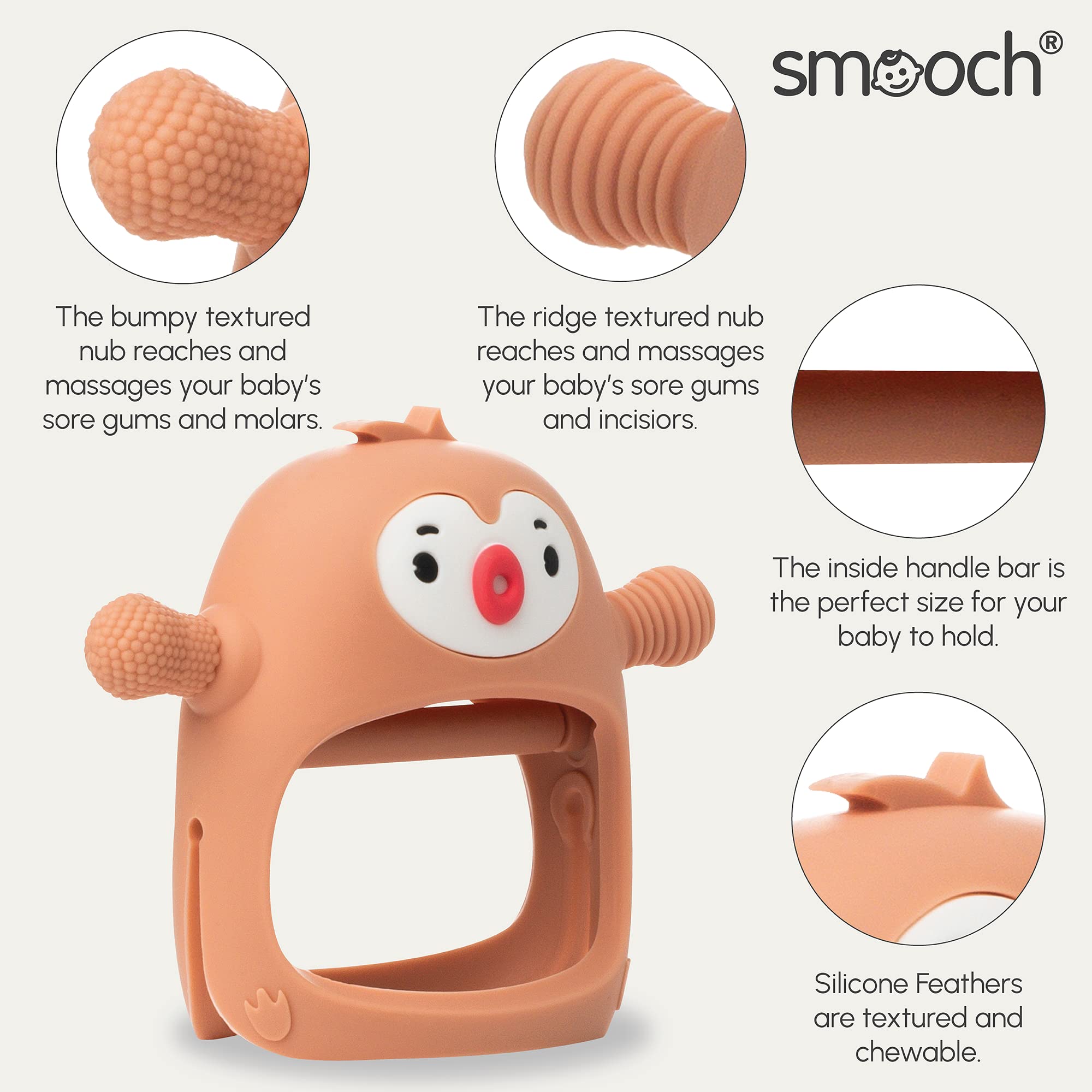 Smooch Penguin Mitten Teething Toys for Babies 0-6 Months, 12, 18 - Penguin Teethers for Babies are Easy to Hold, Silicone Baby Teether Toys - Provides Teething Pain Relief (Mint & Coral)