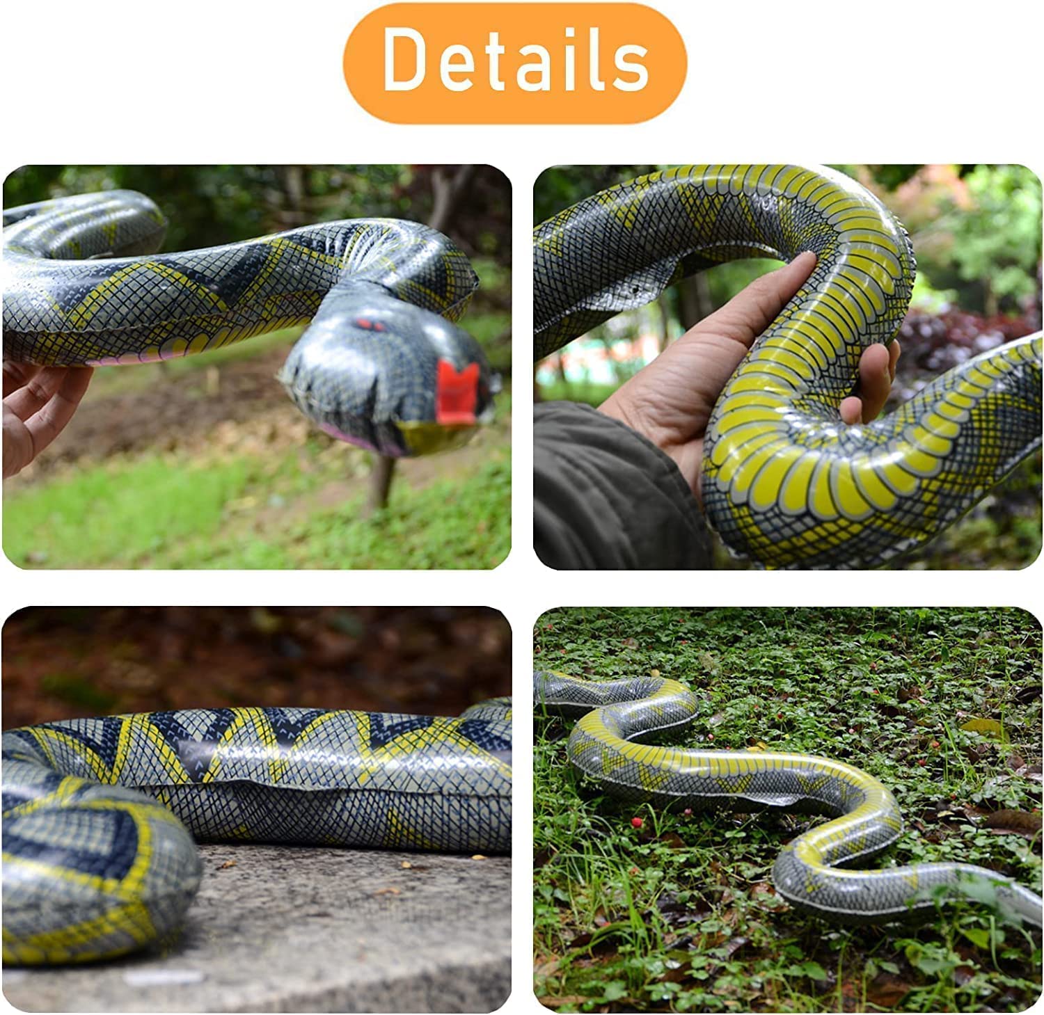 Large Inflatable Snake, Realistic Inflatable False Snake, False Snake Halloween Prank Props, Lifelike Inflatable Snake for Garden Pool Halloween and April Fool's Day Party Decoration (3PCS)