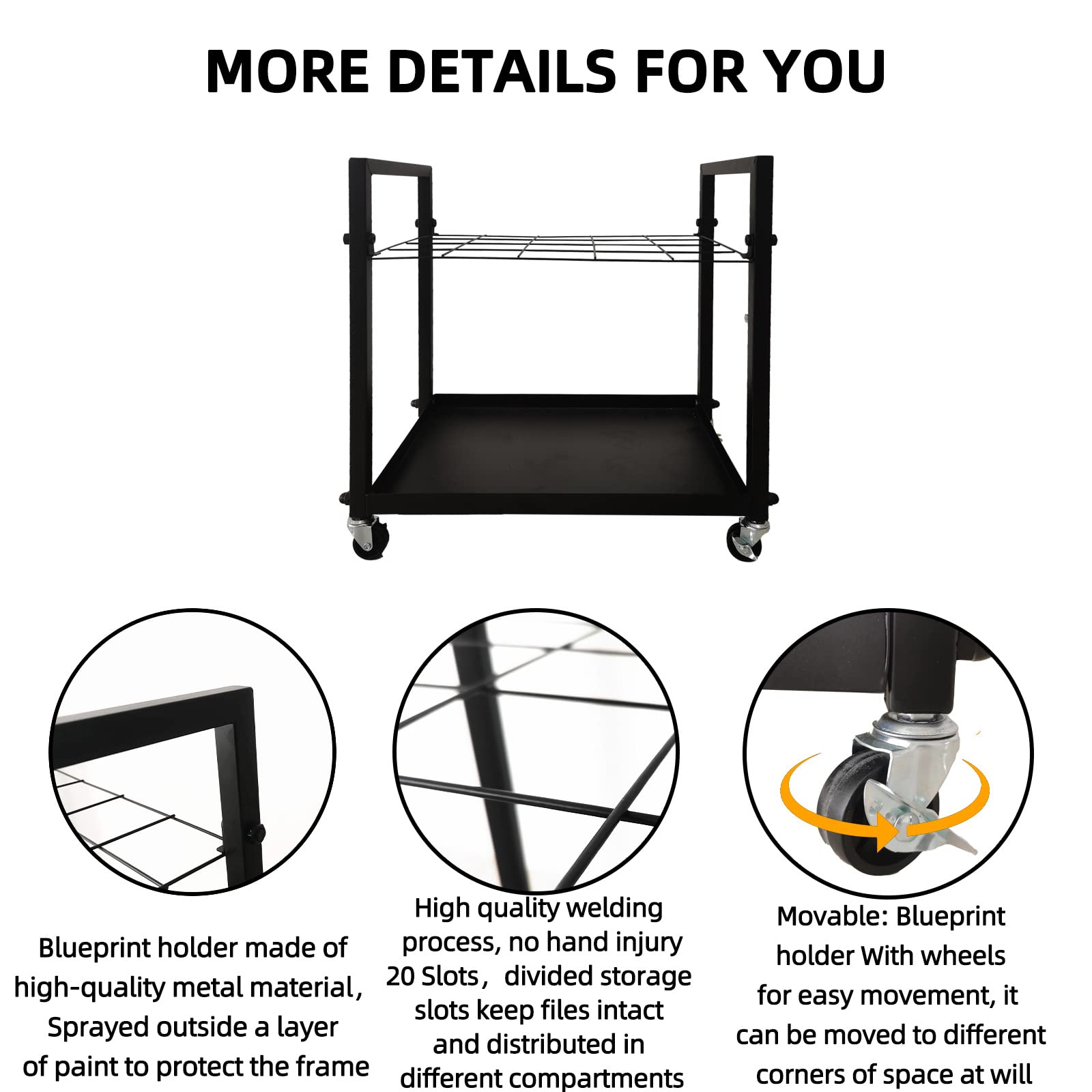 Blueprint Holder with Wheels,Metal Blueprint Storage(18.9 x18.9X 11.8 inches),20 Slots Vinyl Roll Holder with 20 Large Labels