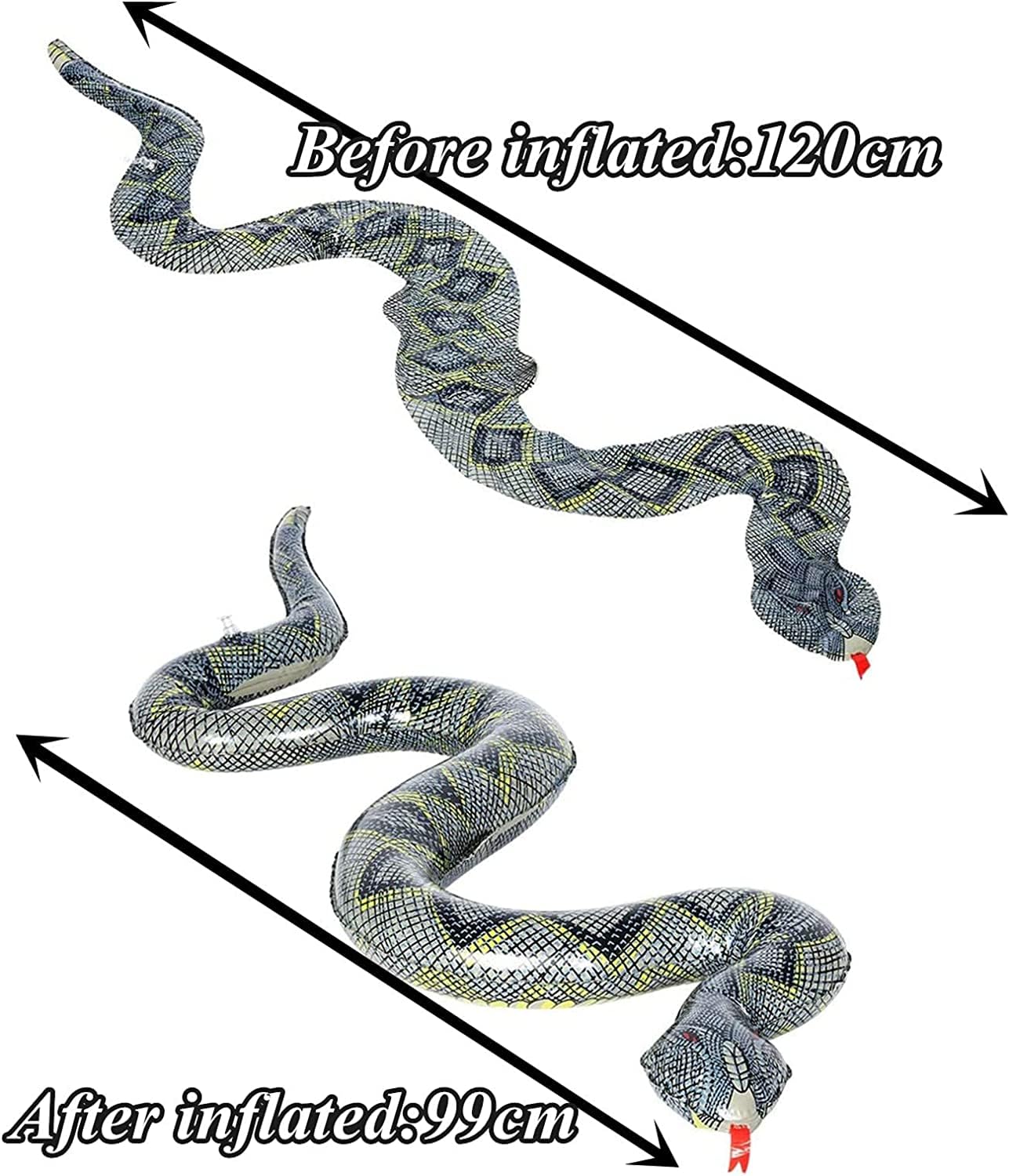Large Inflatable Snake, Realistic Inflatable False Snake, False Snake Halloween Prank Props, Lifelike Inflatable Snake for Garden Pool Halloween and April Fool's Day Party Decoration (3PCS)