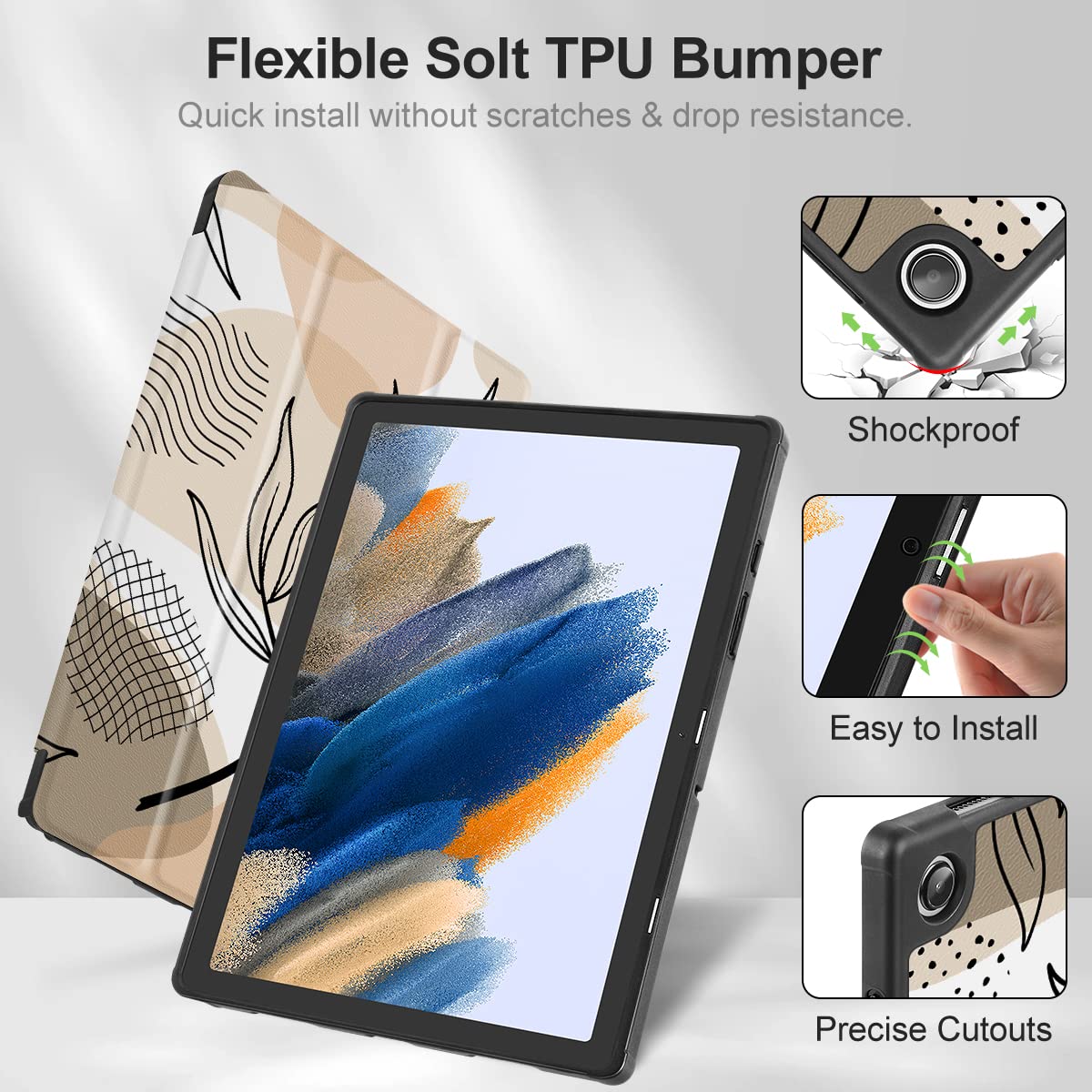 Mektron Samsung Galaxy Tab A8 Case 10.5'' 2022 Release Model (SM-X200/X205/X207),Multi-Angle Viewing Soft TPU Back Cover with Auto Wake/Sleep for Galaxy Tab A8 10.5 inch Tablet,Abstract Leave
