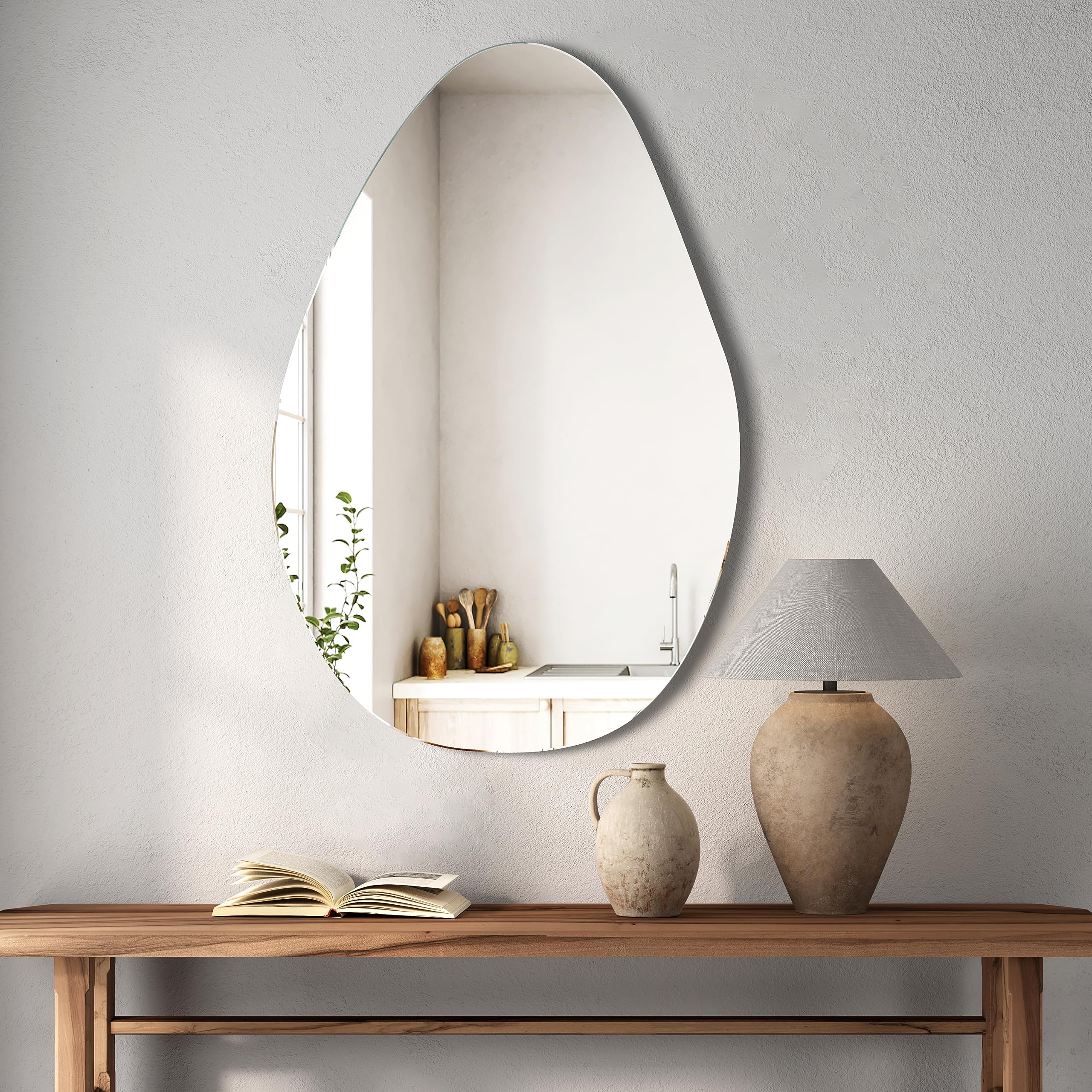 MUAUSU Irregular Wall Mirror for Wall 29.5"×19.7" Frameless Asymmetrical Mirrors Decoration Abstract Mirror for Living Room Entryway Bedroom Wall Decor
