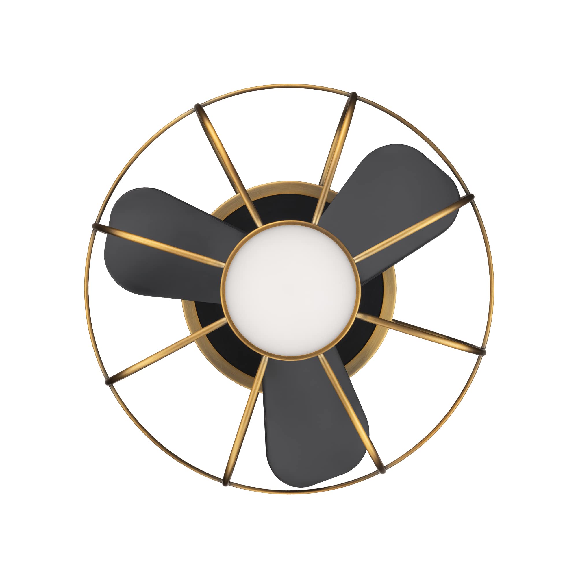 WAC Smart Fans Aella Indoor and Outdoor 3-Blade Caged Flush Mount Smart Home Ceiling Fan 22in Aged Brass Matte Black with 3000K LED Light Kit and Remote Control works with Alexa and iOS or Android App