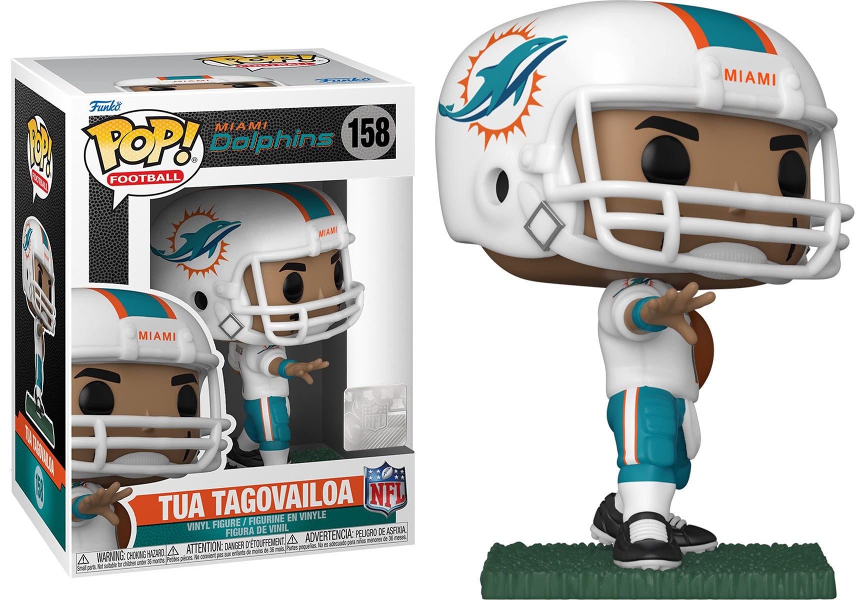 Team Football Dolphins Pop Figure Tua Tagovailoa Player Bunded woth Mad Lids Cap Blind Bag 2 Pack Case National League 3-Items