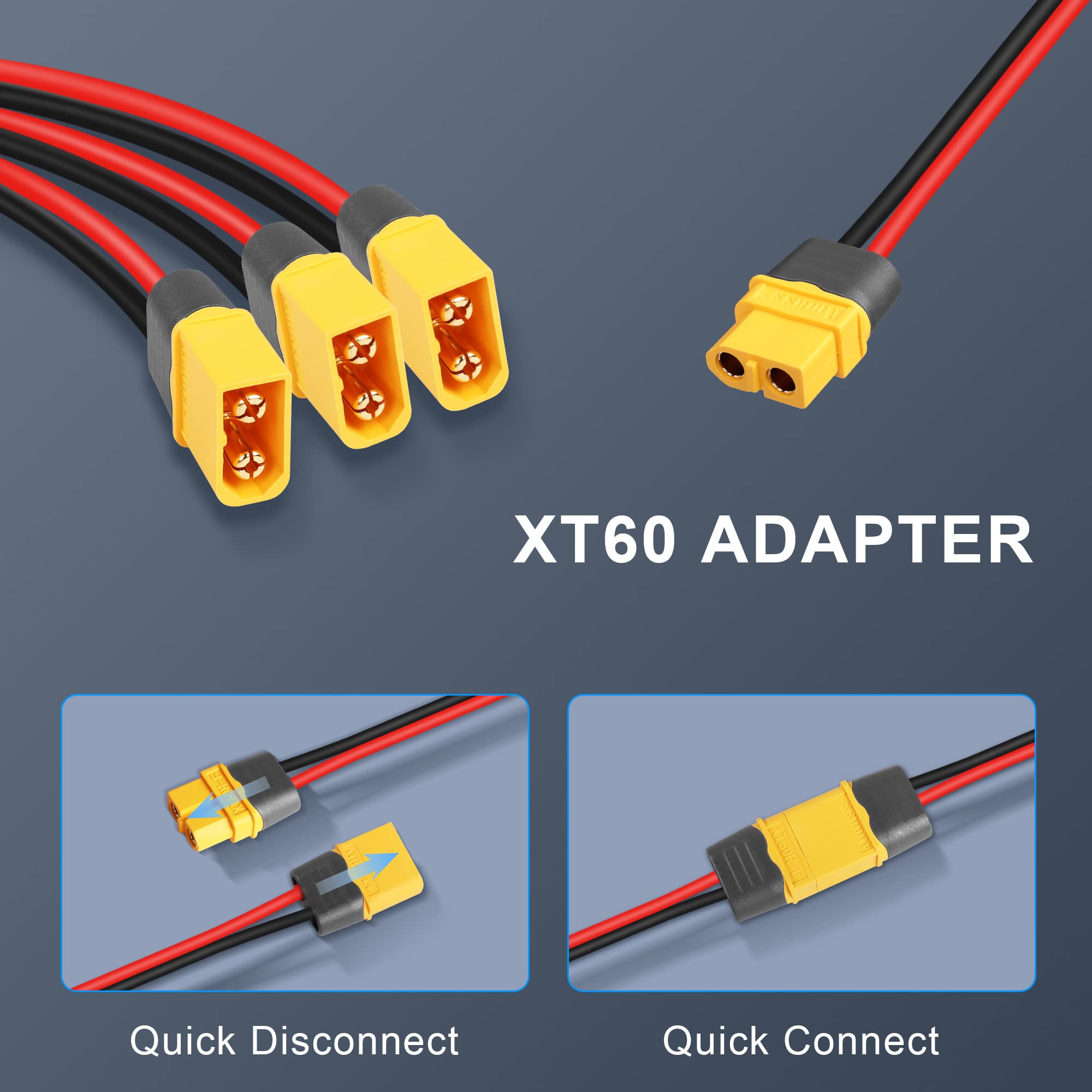 GINTOOYUN XT60 Splitter Extension Cable 1 Female to 3 Male Connector Adapter,12AWG XT60 Power Extension Cable for Solar Panel,Solar Generator,Portable Power Station, Drone,RV,Ship etc(0.3M)