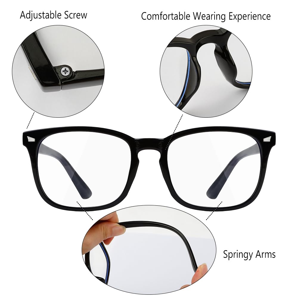 Yekepal Blue Light Blocking Glasses, 2 Pack Blue Light Glasses Men, Blue Light Glasses For Women Computer Gaming TV Phones Eyeglasses Clear Lens Bluelight Glasses Anti Eyestrain UV Glare Black+Clear