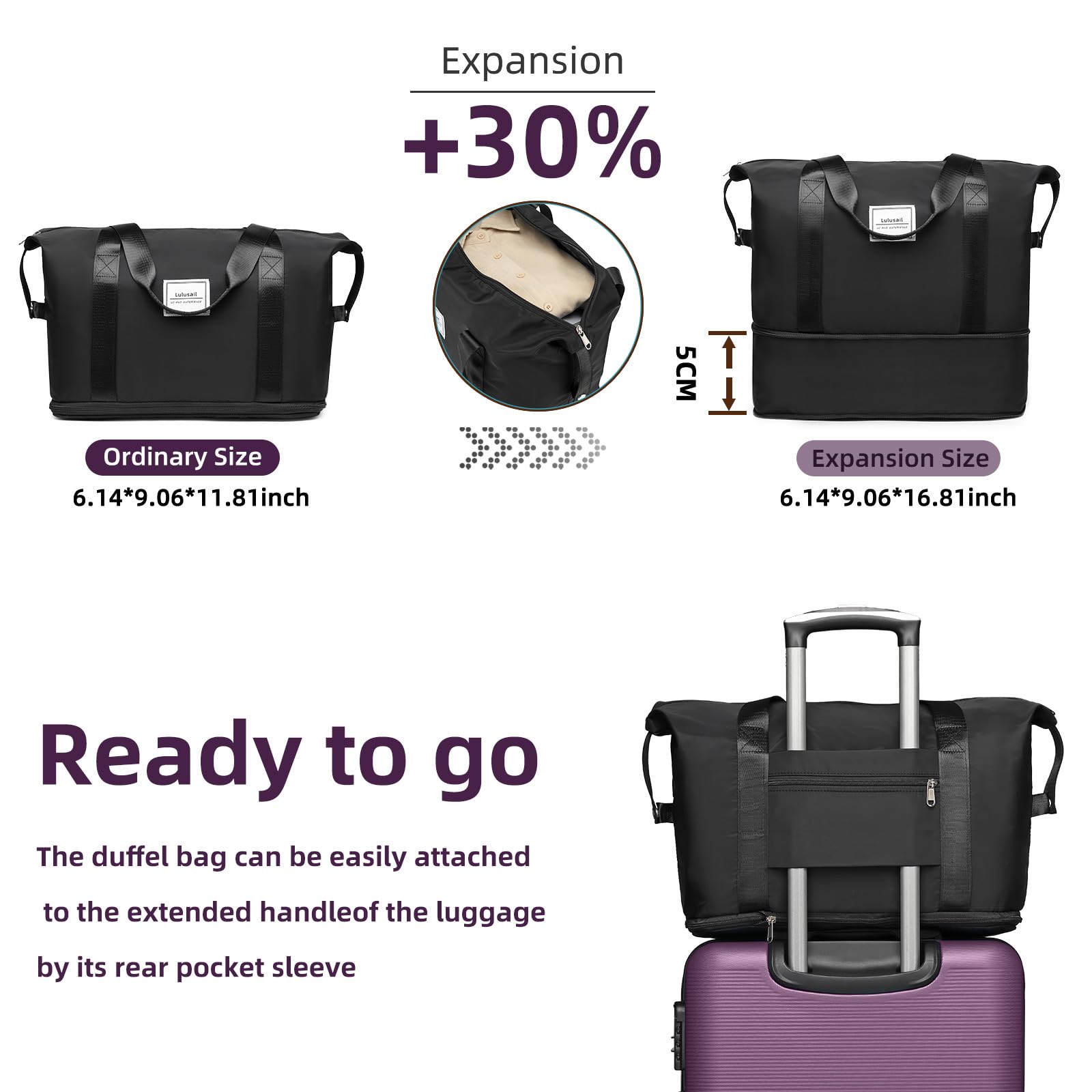 Lulusail LARVENDER Luggage Sets 3 Piece, Expandable(Only 28inch) ABS Durable Suitcase with Travel Bag, Clearance Carry On Luggage Suitcase Set with 360° Spinner Wheels for Women Men, Purple